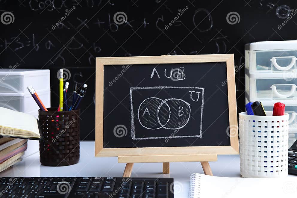 Blackboard with Sample Basic Set Hand Written Stock Image - Image of hand, blackboard: 305249443
