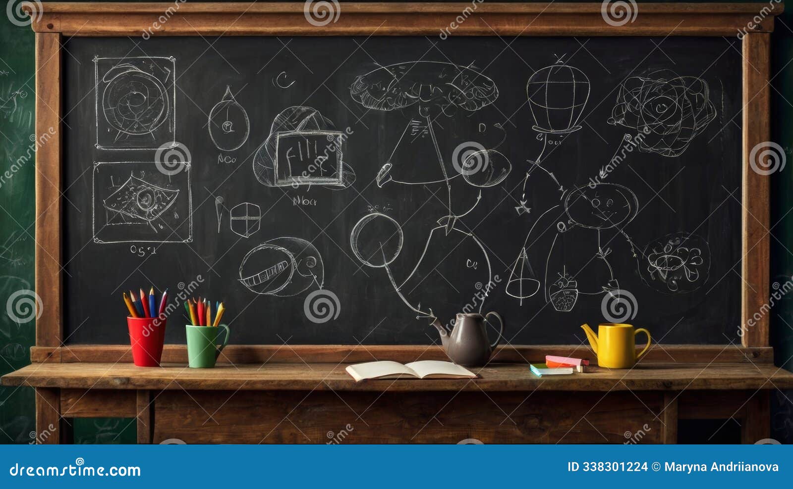 Blackboard Showing Complex Geometry Equations in a Classroom Setting ...