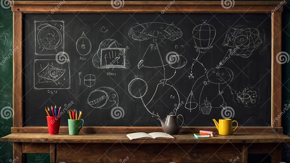 Blackboard Showing Complex Geometry Equations in a Classroom Setting ...