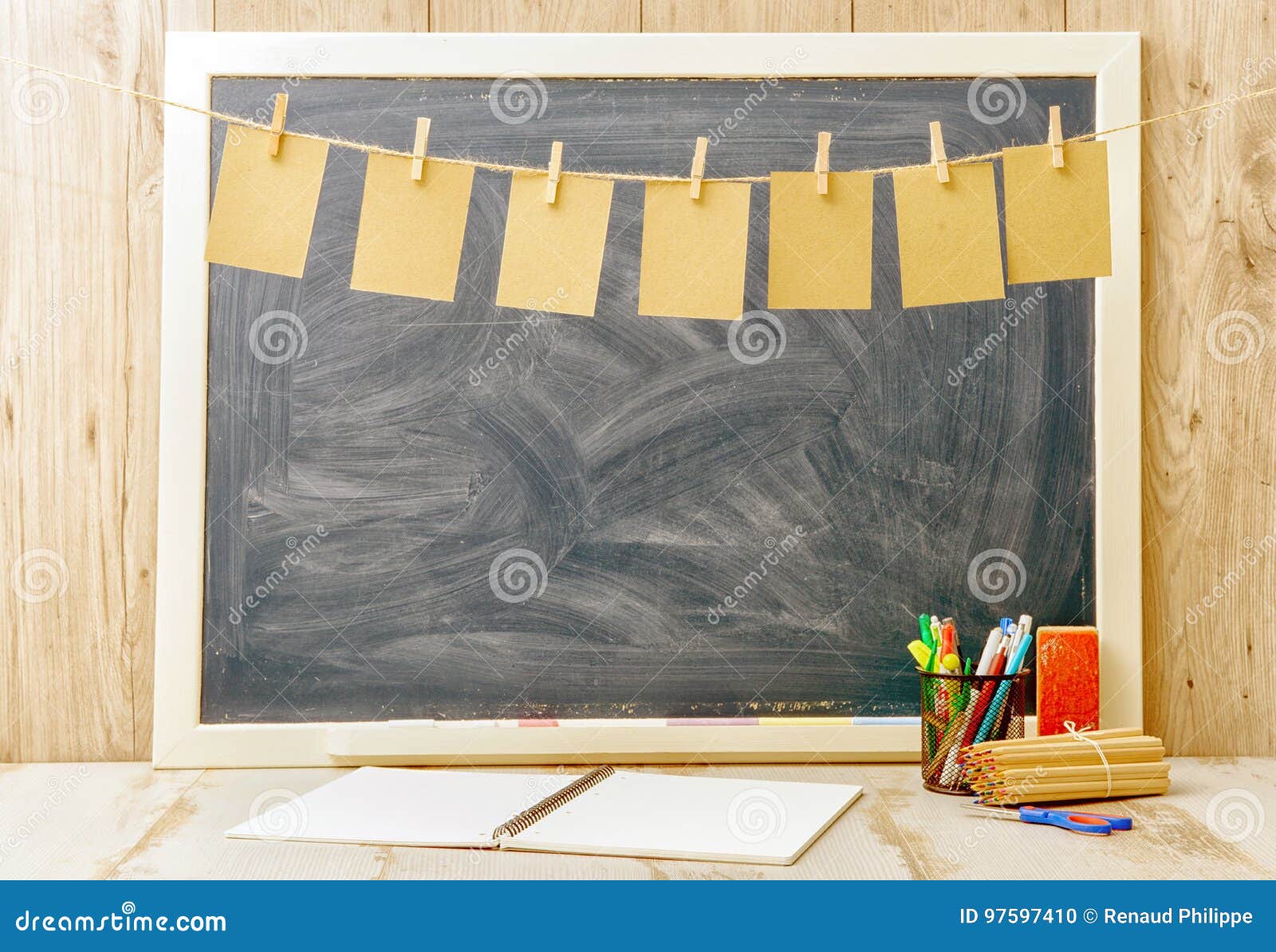Blackboard with Small Sheets of Paper Stock Photo - Image of blackboard ...