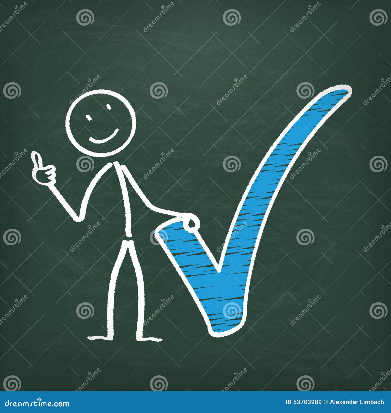Blackboard Stickman Blue Tick Ok Stock Vector - Illustration of ...