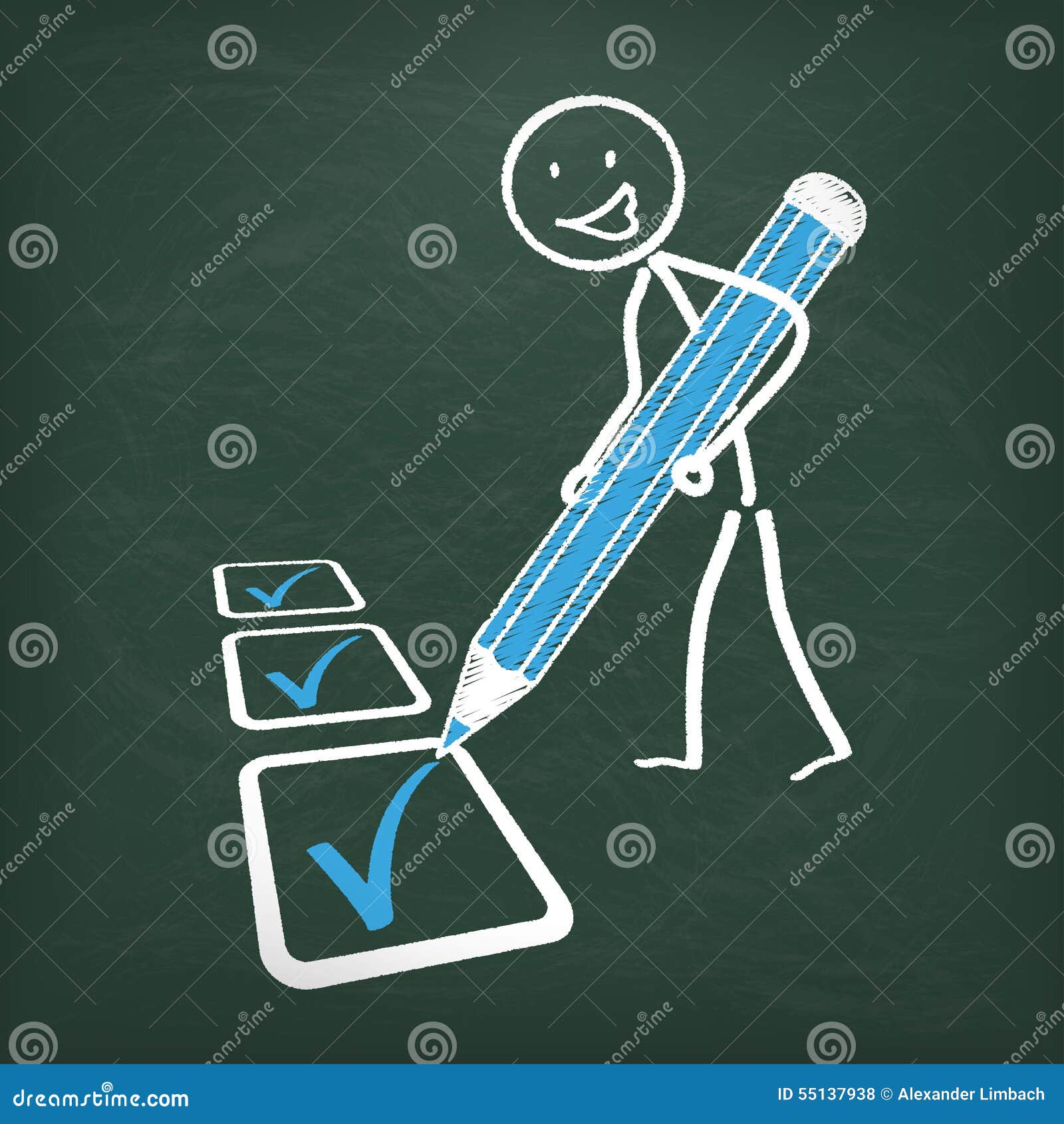 Blackboard Stickman Checklist Blue Pen Stock Vector - Illustration of ...