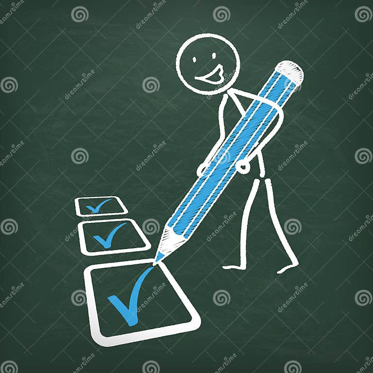 Blackboard Stickman Checklist Blue Pen Stock Vector - Illustration of ...