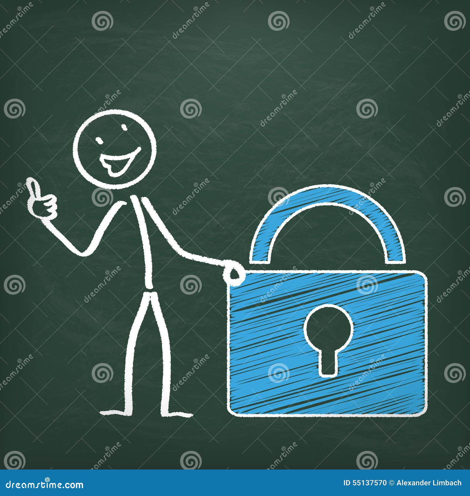 Blackboard Stickman D-Lock Ok Stock Vector - Illustration of blue ...