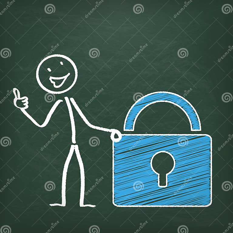 Blackboard Stickman D-Lock Ok Stock Vector - Illustration of blue ...