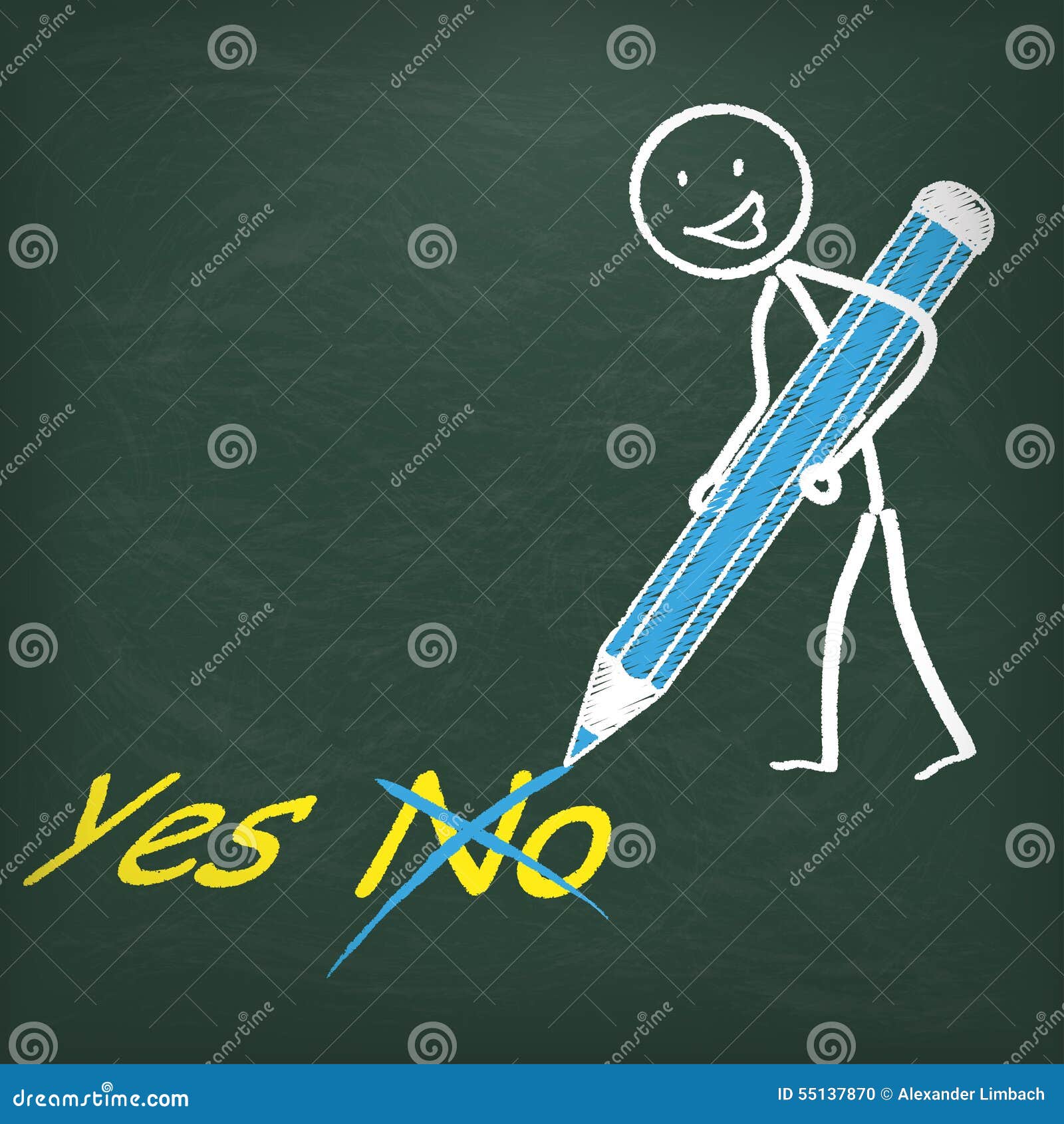 Blackboard Stickman Pen Yes No Stock Vector - Illustration of blue ...