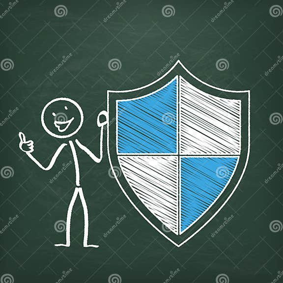 Blackboard Stickman Protection Shield Stock Vector - Illustration of ...