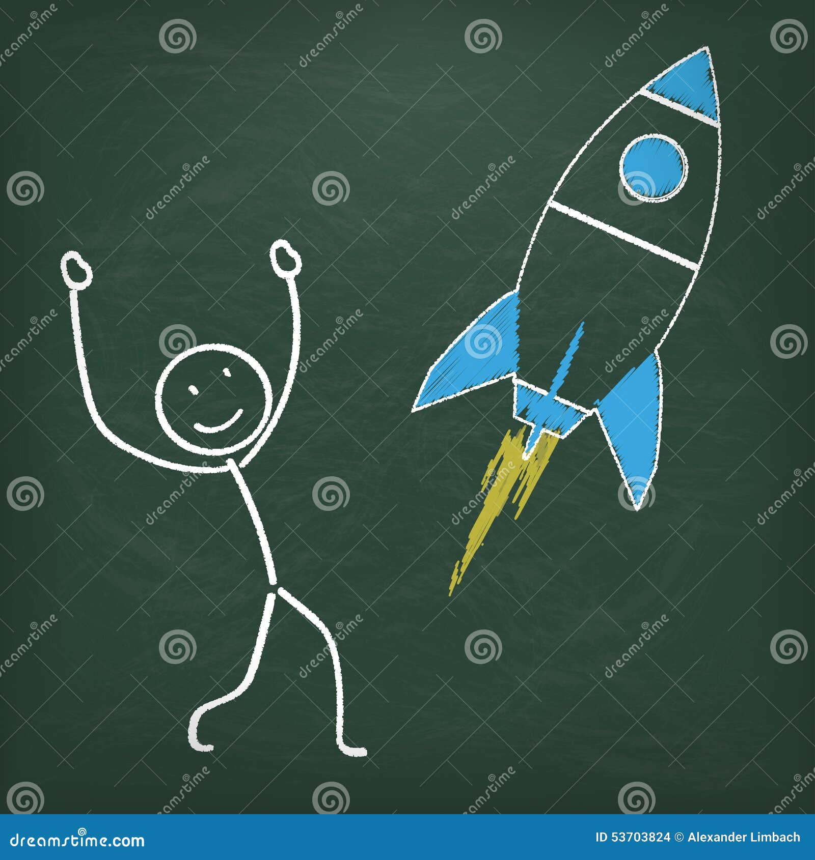 Blackboard Stickman Rocket stock vector. Illustration of rocket - 53703824