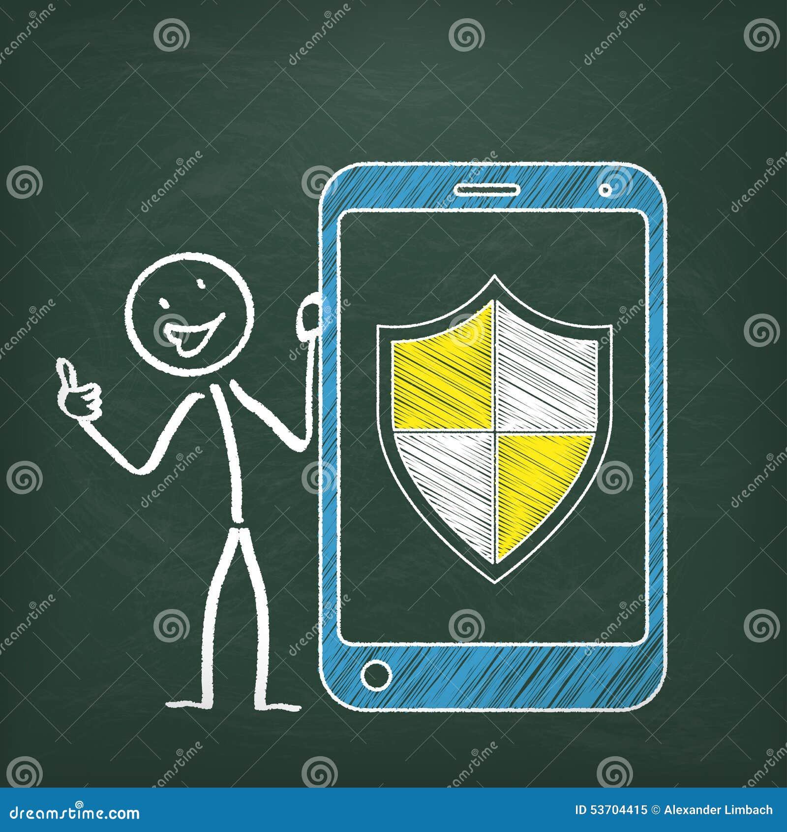 Blackboard Stickman Smartphone Protection Shield Stock Vector ...