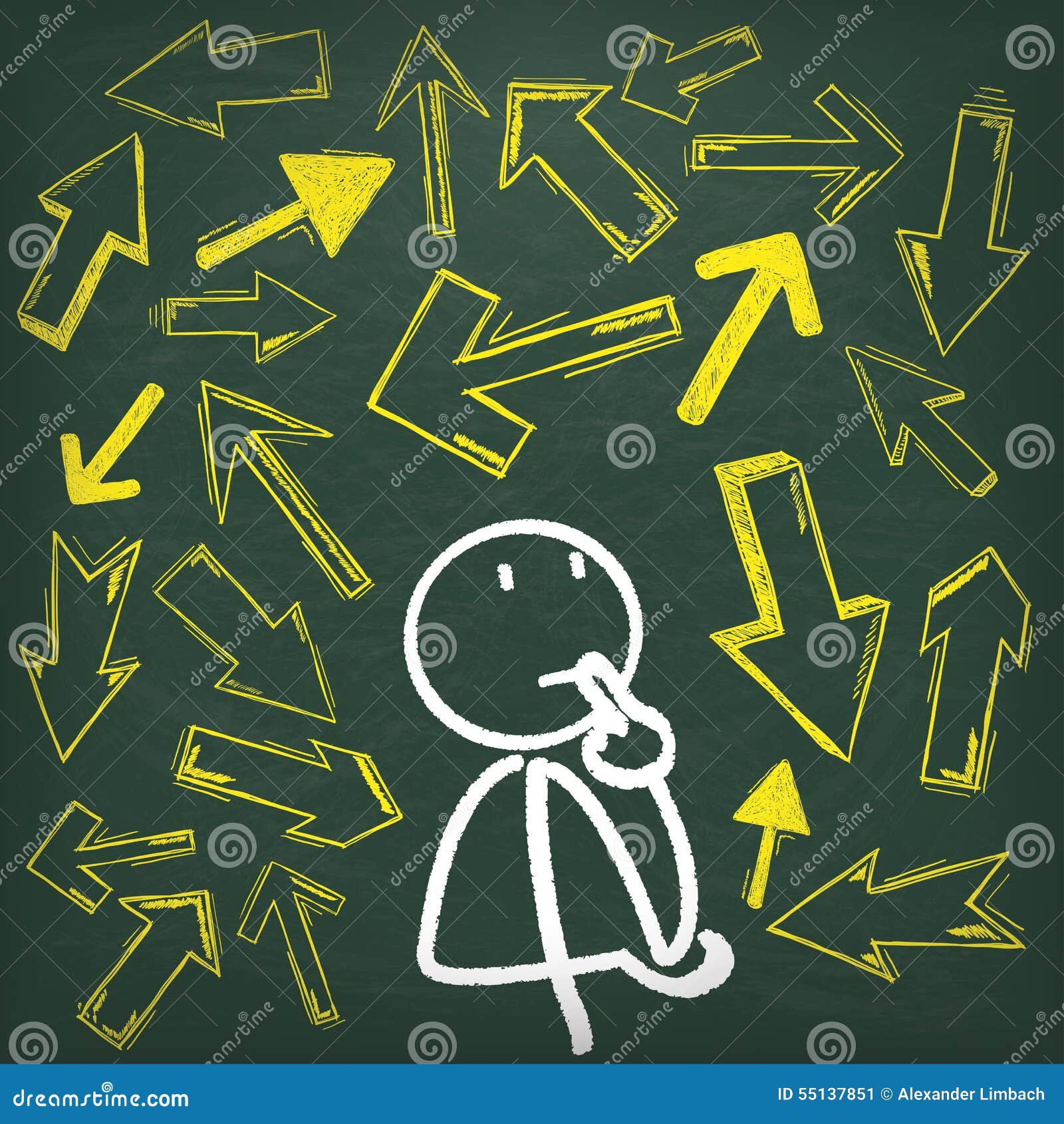 Blackboard Stickman Thinking Arrows Stock Vector - Illustration of ...