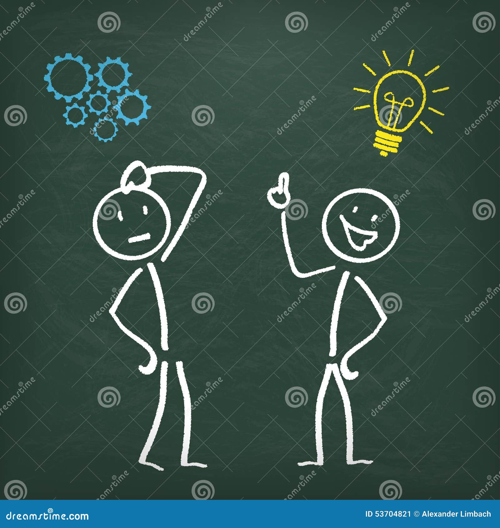 Blackboard Stickman 2 Thinking Idea Stock Vector - Illustration of ...