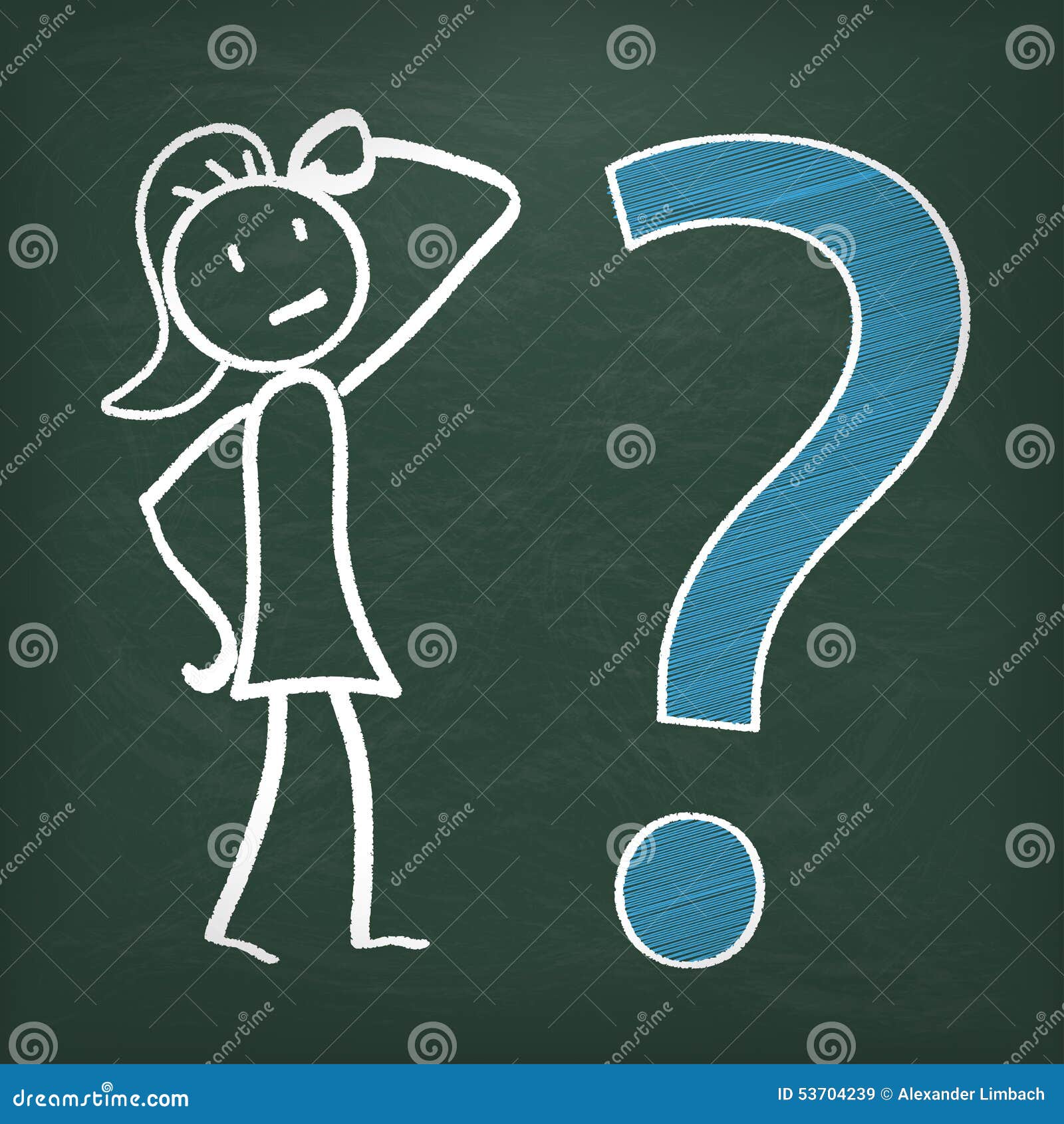 Blackboard Stickwoman Big Question Ok Stock Vector - Illustration of ...