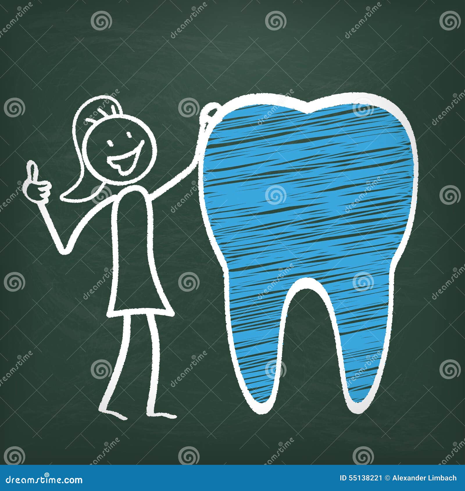Blackboard Stickwoman Tooth Ok Stock Vector - Illustration of ...