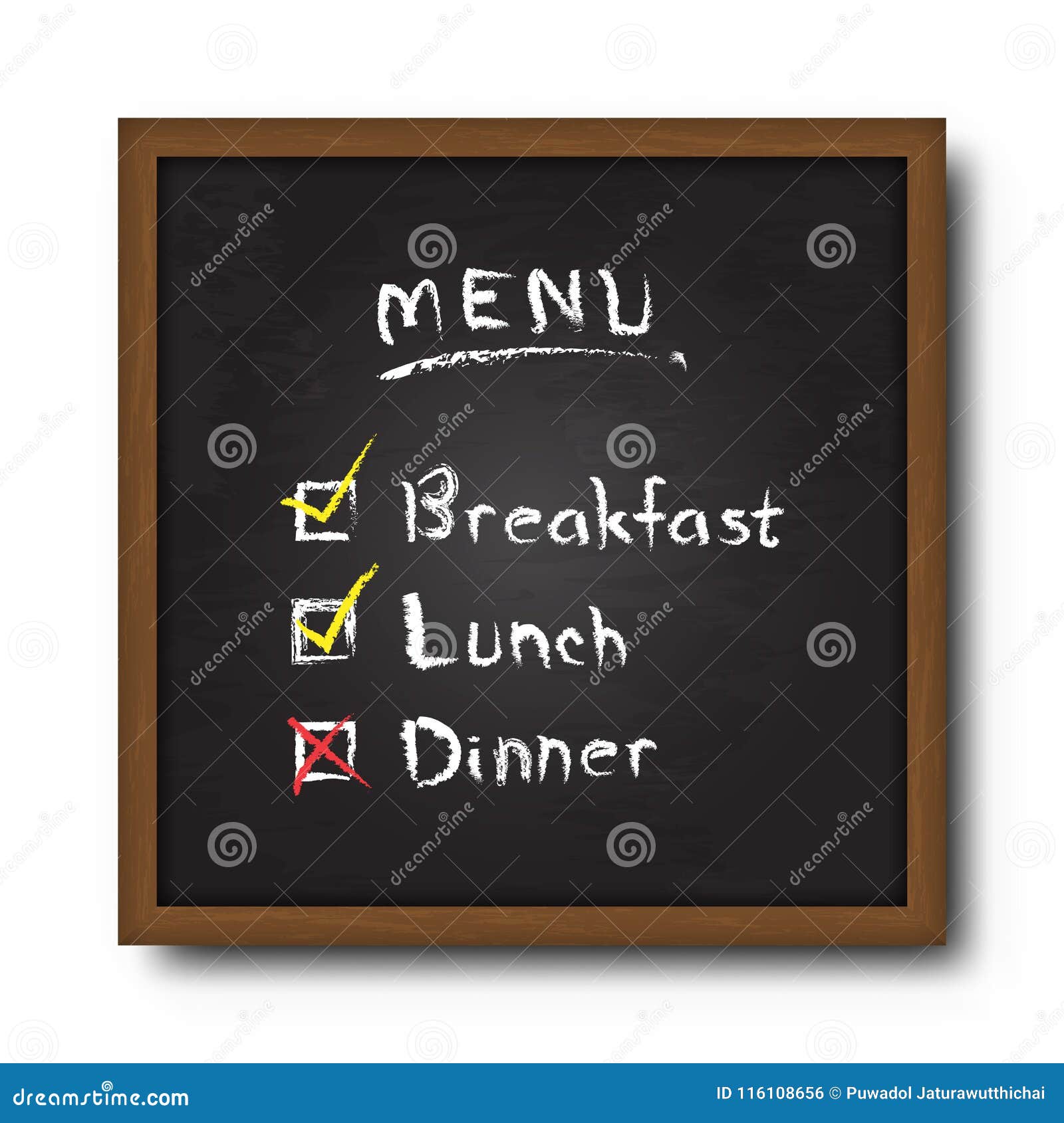 Blackboard and Text Food Menu with Check Mark . Vector Stock Vector ...