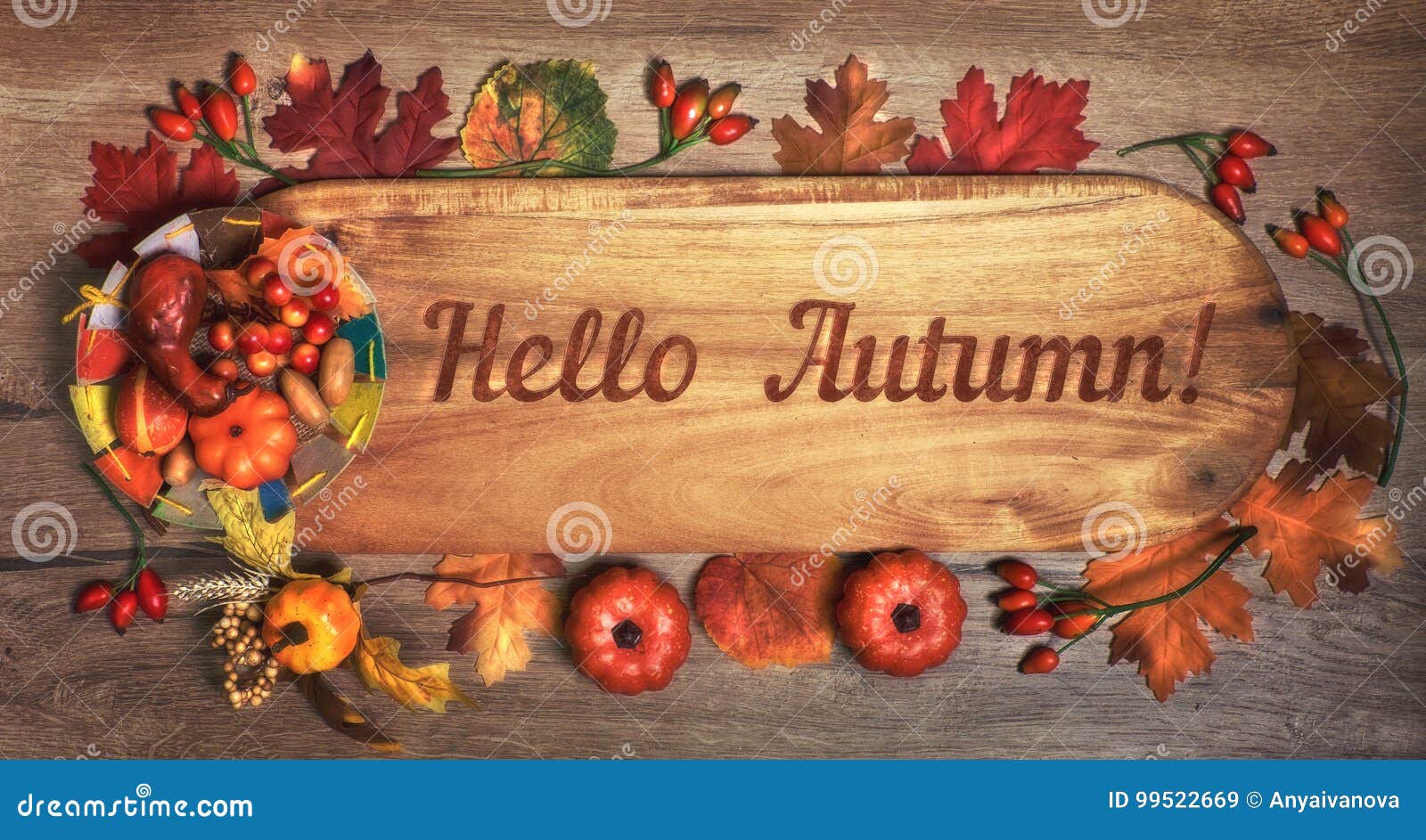 Blackboard with Text `Hello Autumn`with Fall Decorations Stock Image ...