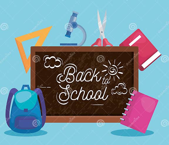 Blackboard with Triangle Ruler and Microscope with Book and Scissors ... Blackboard with Triangle Ruler and Microscope with Book and Scissors ...