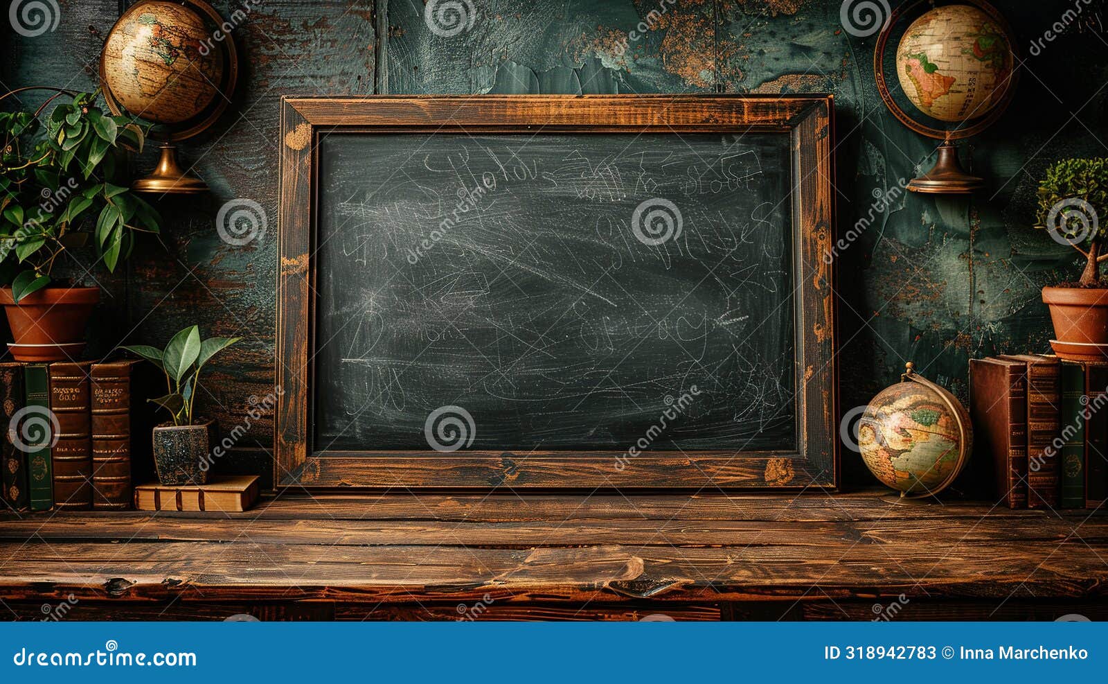 Blackboard with a Wooden Frame with School Decor Stock Illustration ...