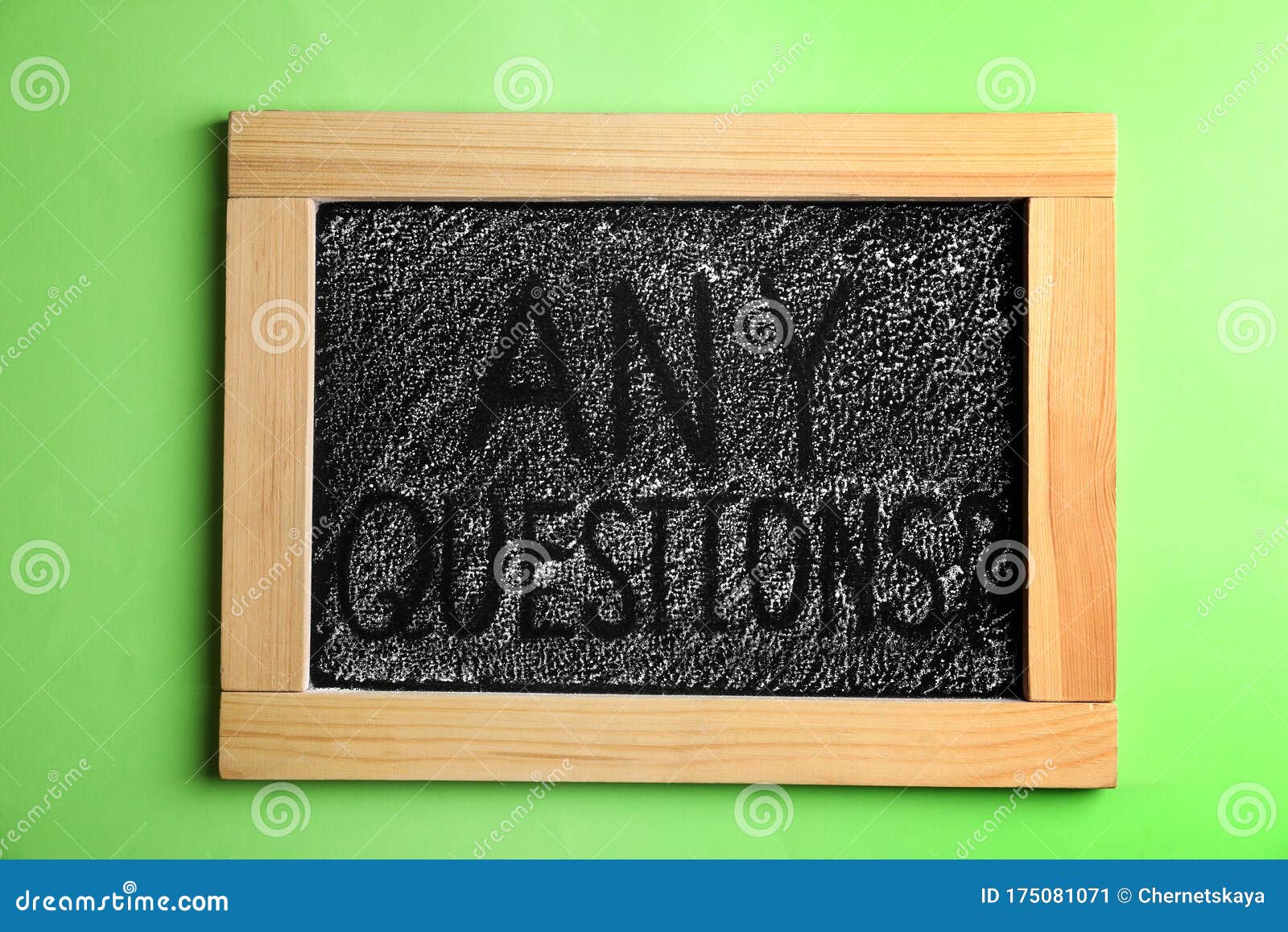 Blackboard with Words ANY QUESTIONS on Green Background, Top View Stock ...