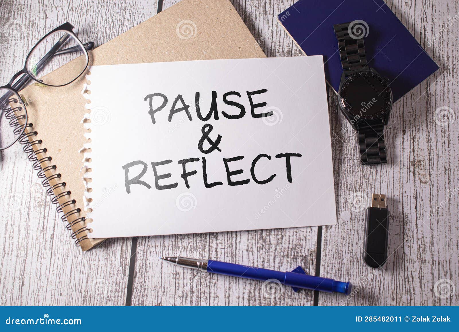 Blackboard Written Pause Reflect with Alarm Clock. Pause and Reflect ...