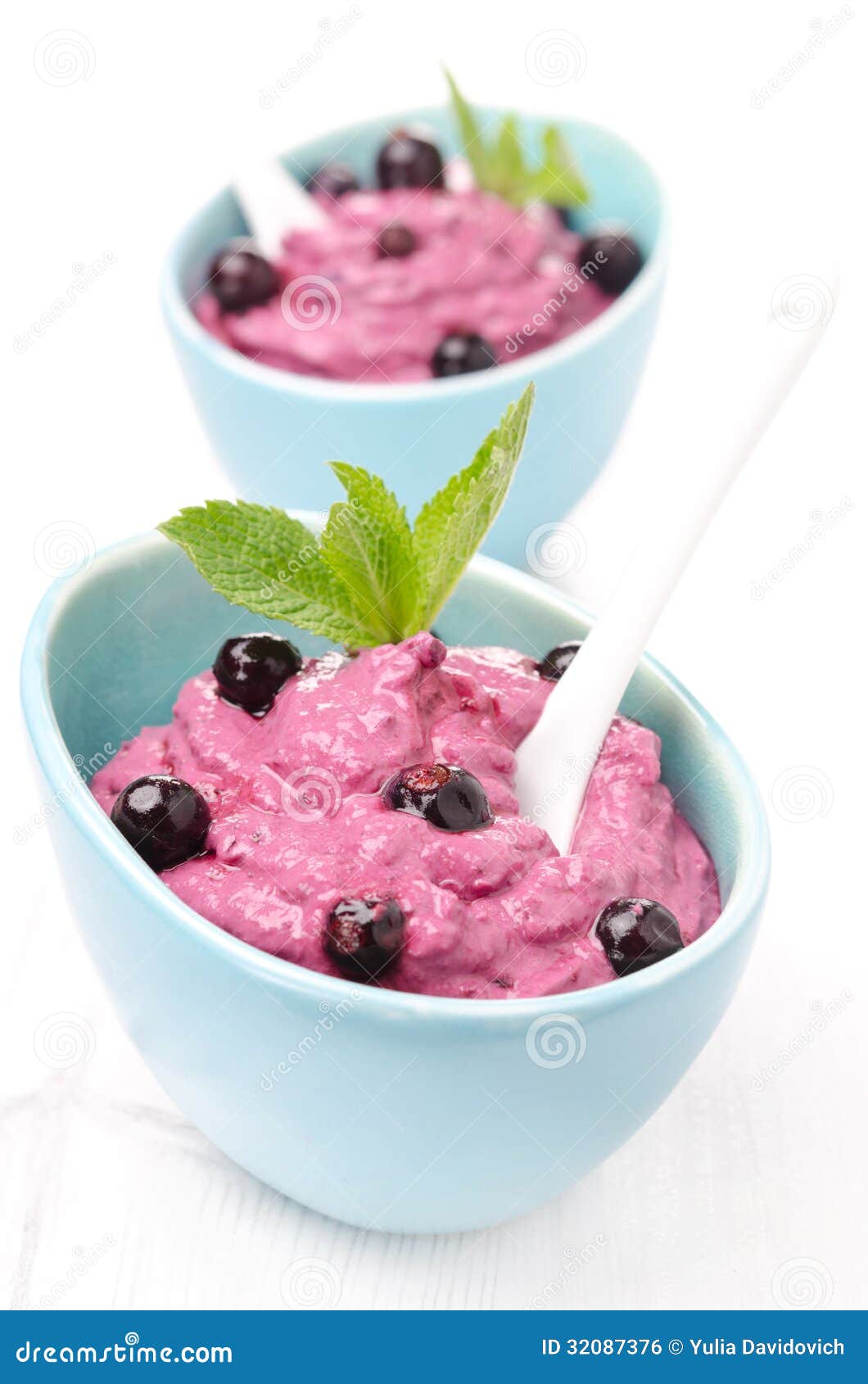 Blackcurrant Mousse with Cream Cheese, Decorated Mint Stock Photo ...