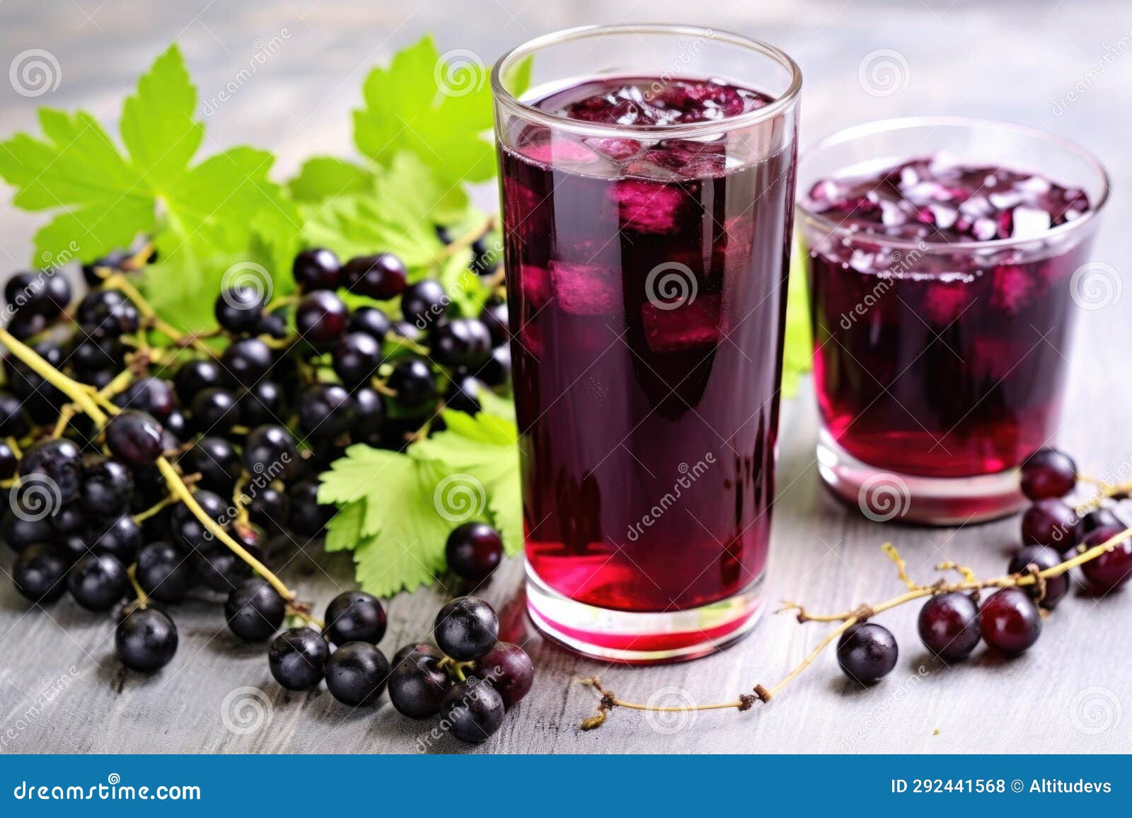 Blackcurrants Scattered Around a Clear Glass of Blackcurrant Soda Stock ...