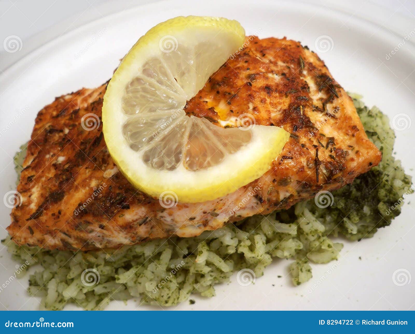 Blackened Salmon and Rice stock photo. Image of plate - 8294722