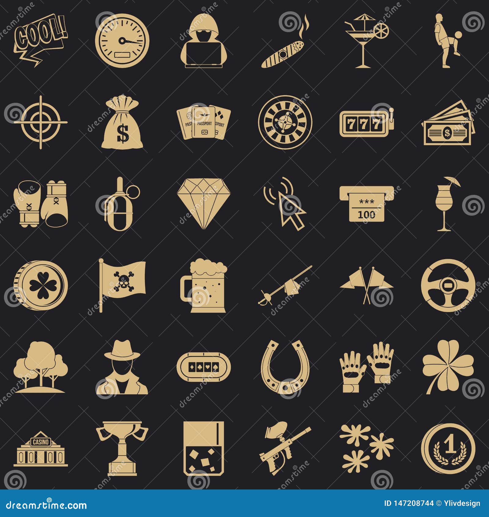 Blackjack Icons Set, Simple Style Stock Vector - Illustration of ...