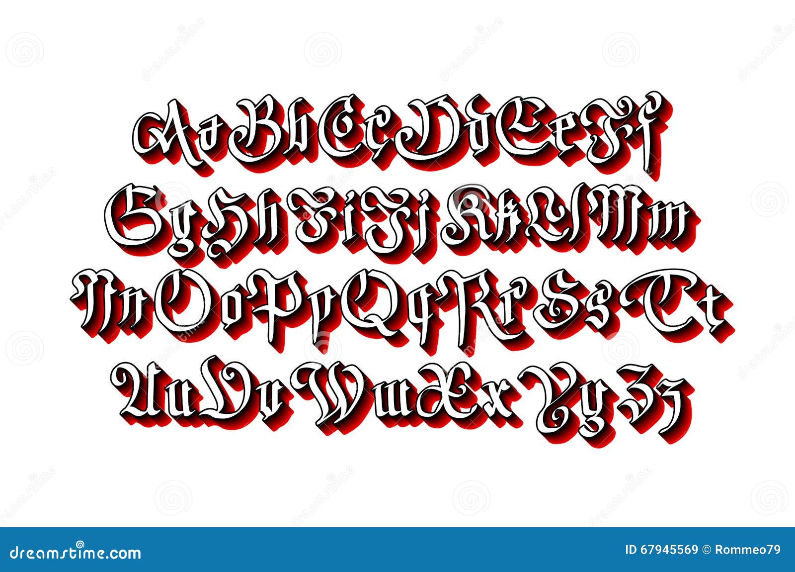 Blackletter Gothic Script Hand-drawn Font Cartoon Vector ...