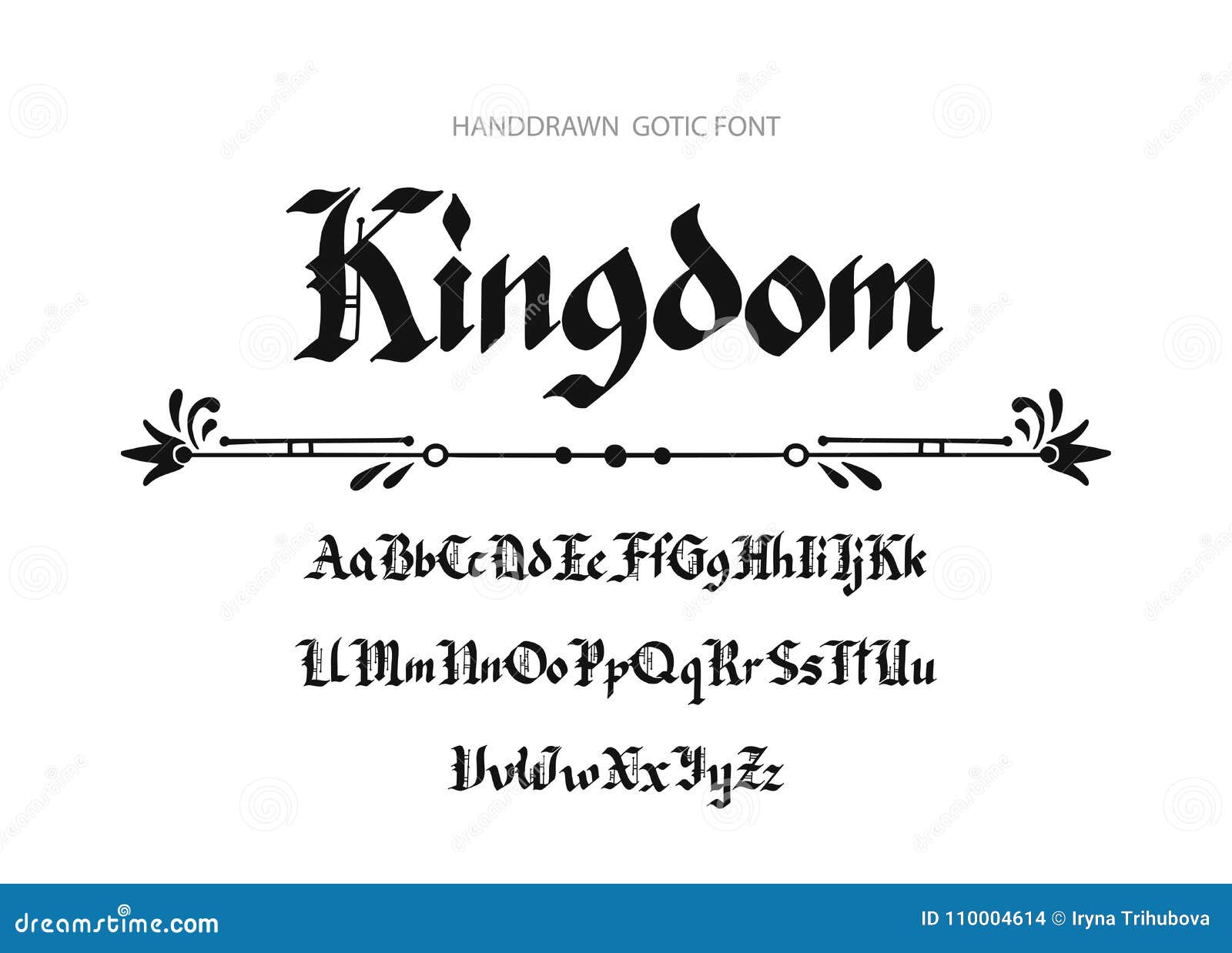 Blackletter Gothic Script Hand-drawn Font. Stock Vector - Illustration ...