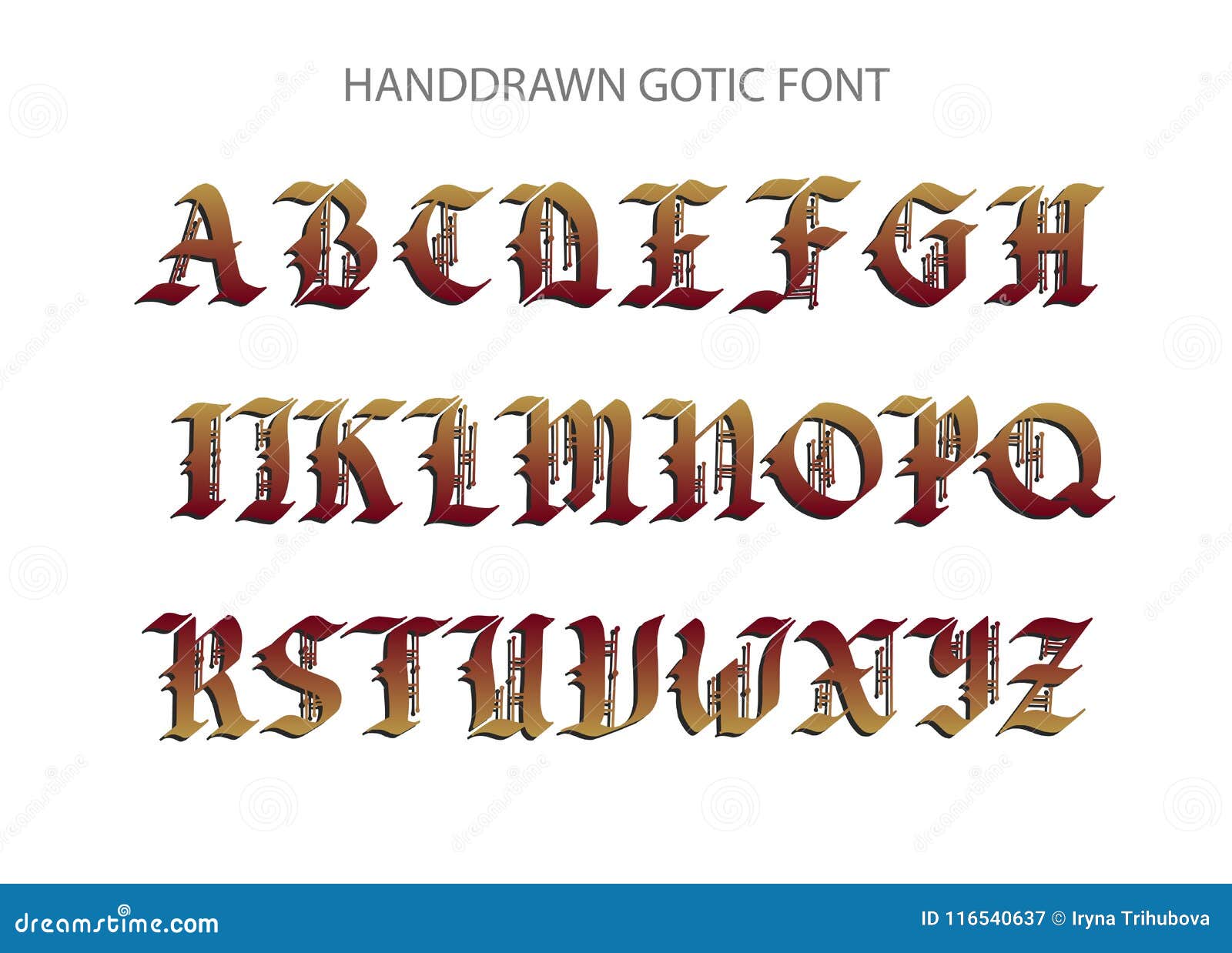 Blackletter Gothic Script Hand-drawn Font. Cartoon Vector ...