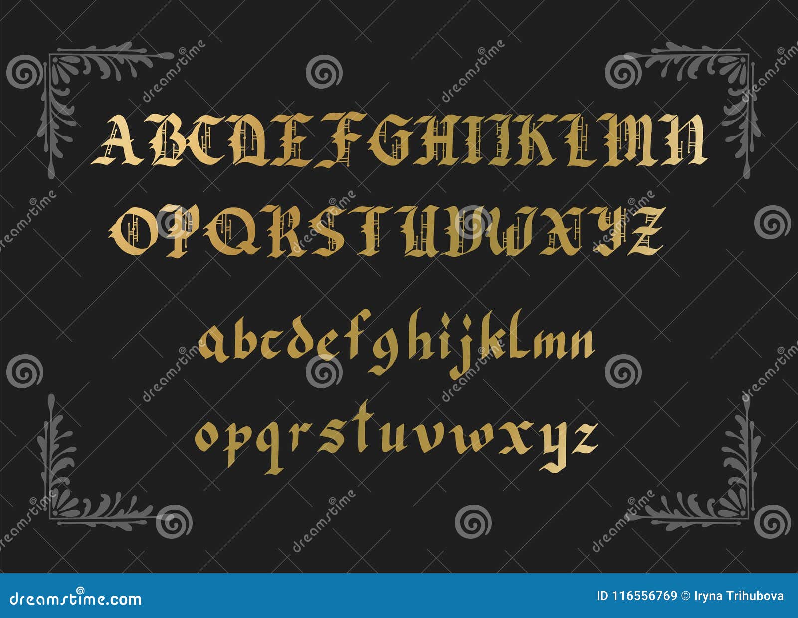 Blackletter Gothic Script Hand-drawn Font Cartoon Vector ...