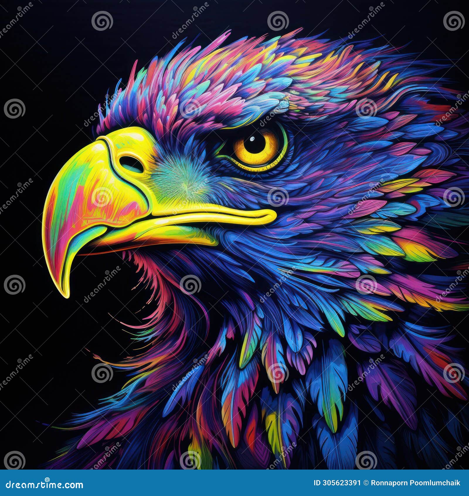 Blacklight Painting-style Eagle, Eagle Pop Art Illustration Stock ...