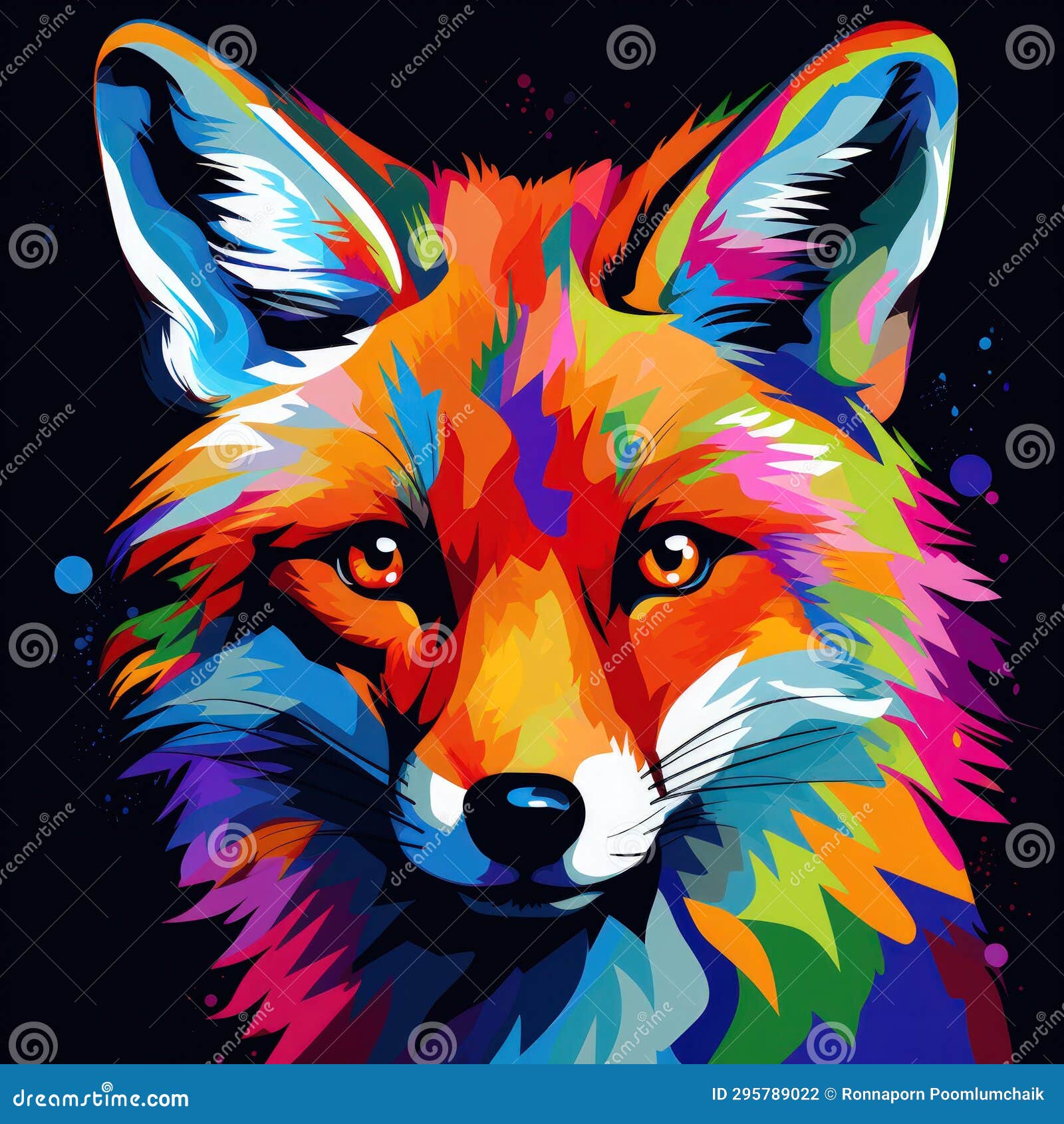 Blacklight Painting-style Fox, Fox Pop Art Illustration Stock ...