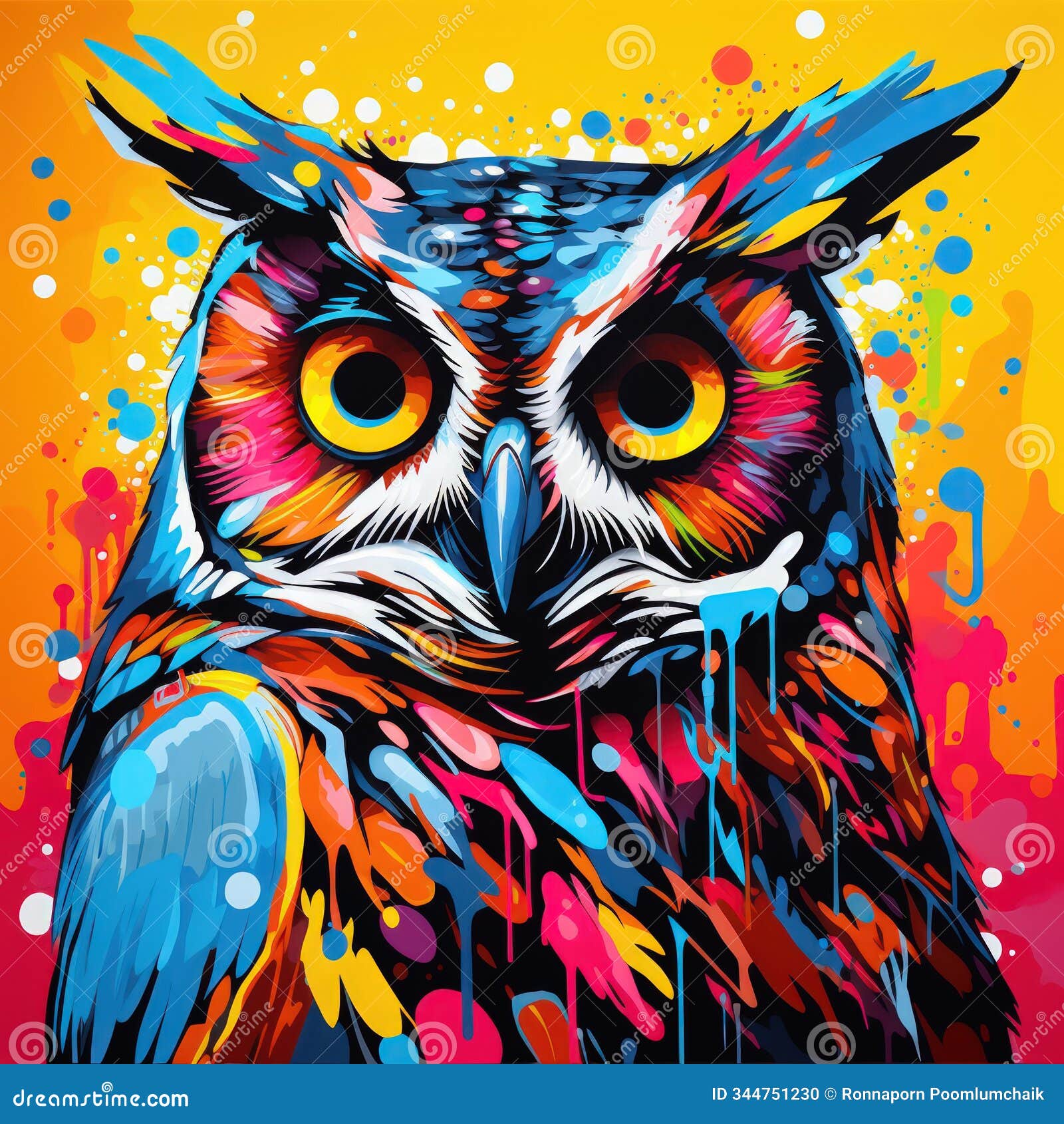 Blacklight Paintingstyle Owl Owl Pop Art Illustration Stock ...