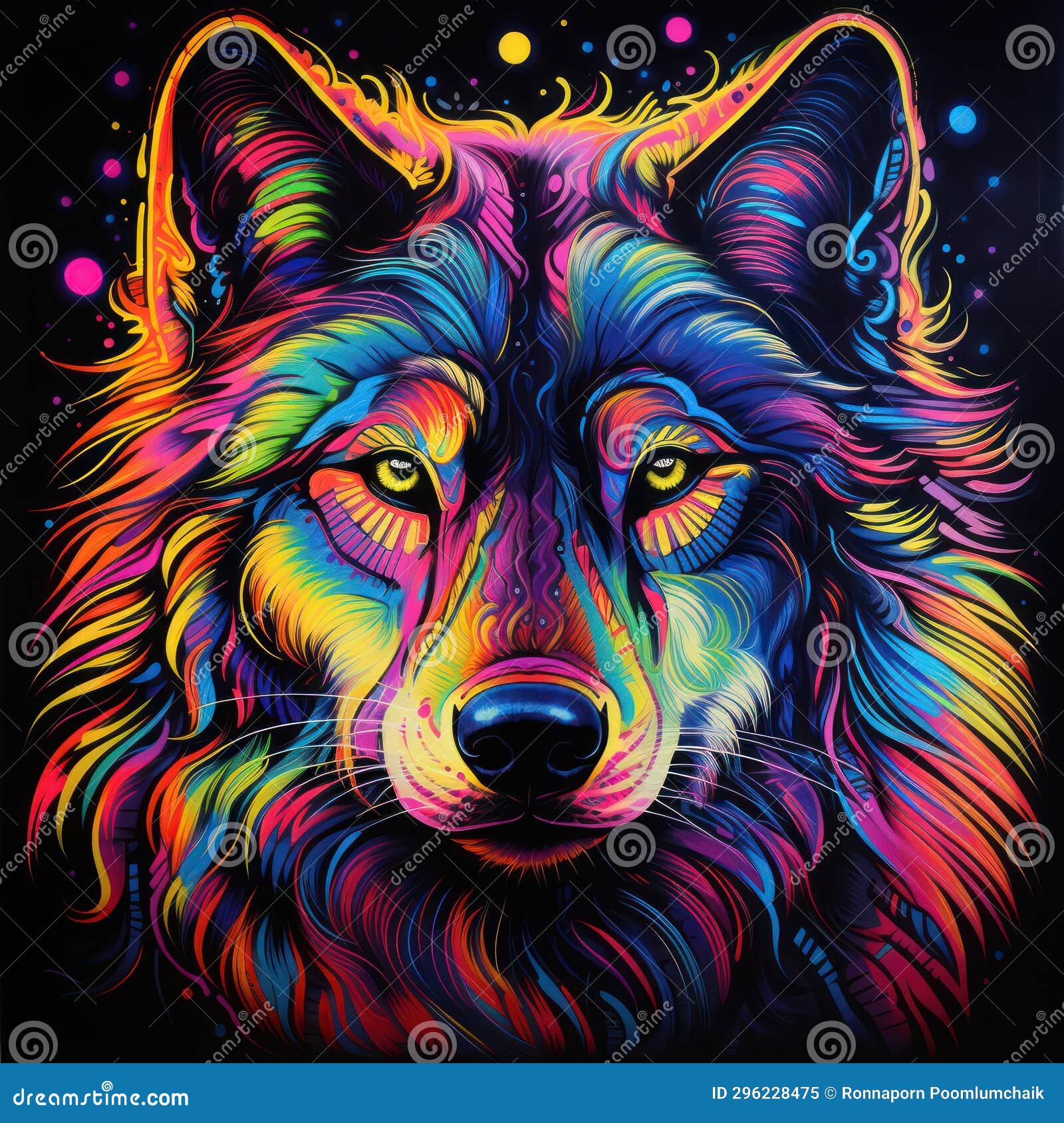 Blacklight Painting-style Wolf,Wolf Pop Art Illustration Stock ...