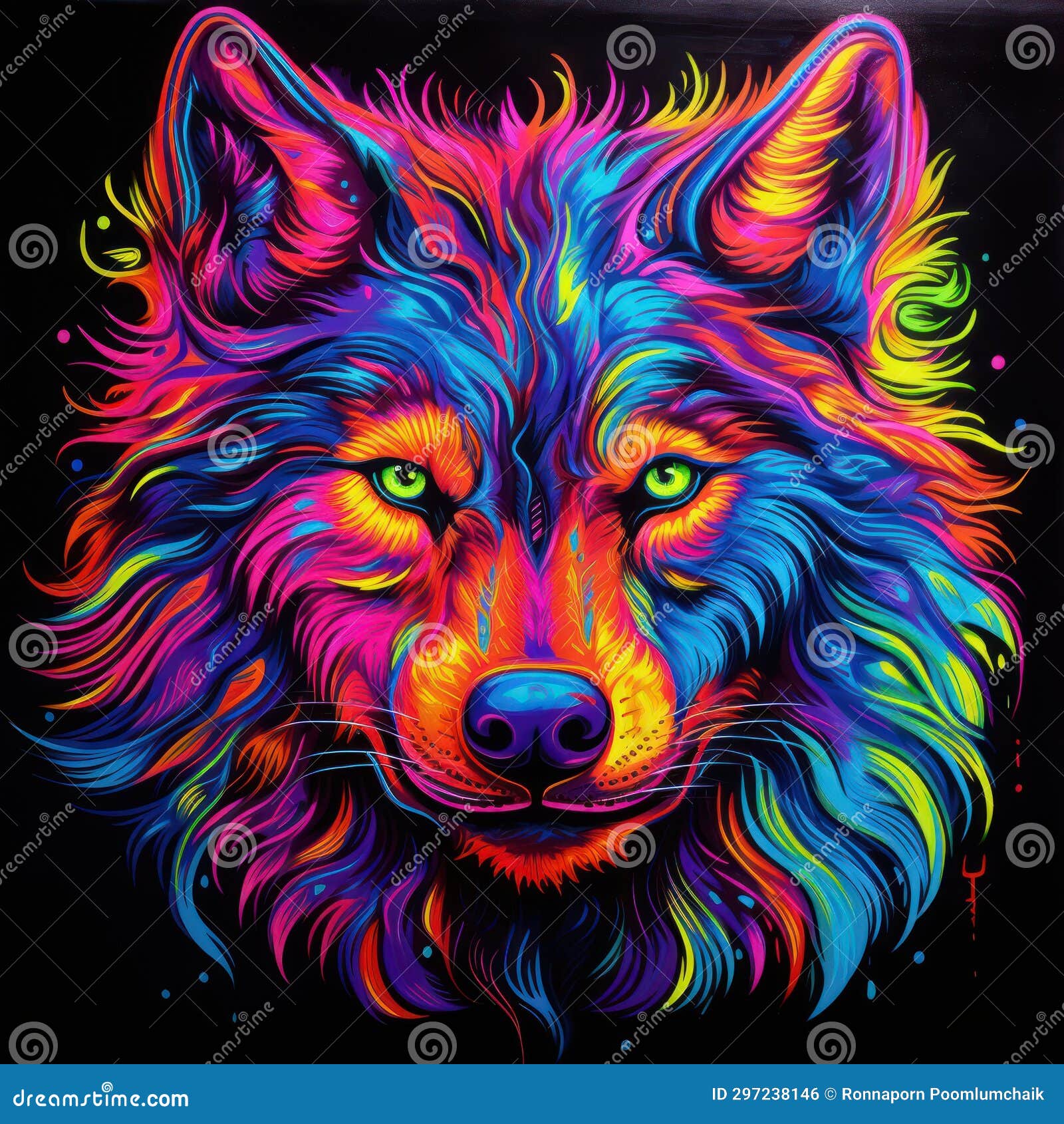 Blacklight Painting-style Wolf,Wolf Pop Art Illustration Stock ...