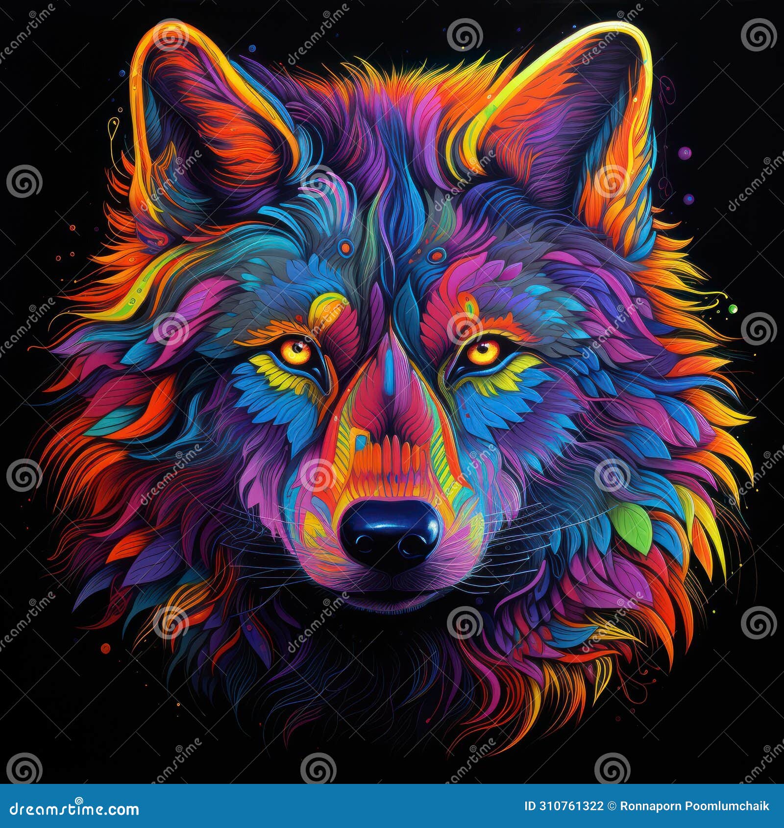 Blacklight Painting-style Wolf,Wolf Pop Art Illustration Stock ...