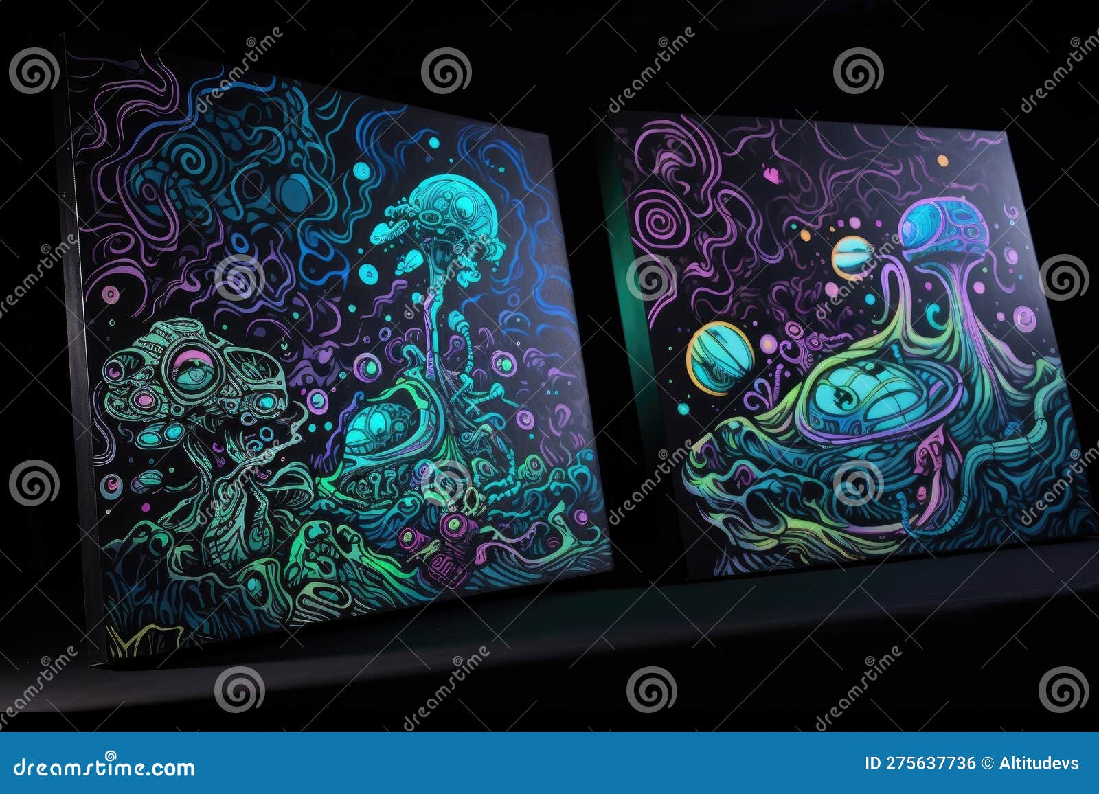 Blacklight and Uv-reactive Artwork on a Black Background Stock ...