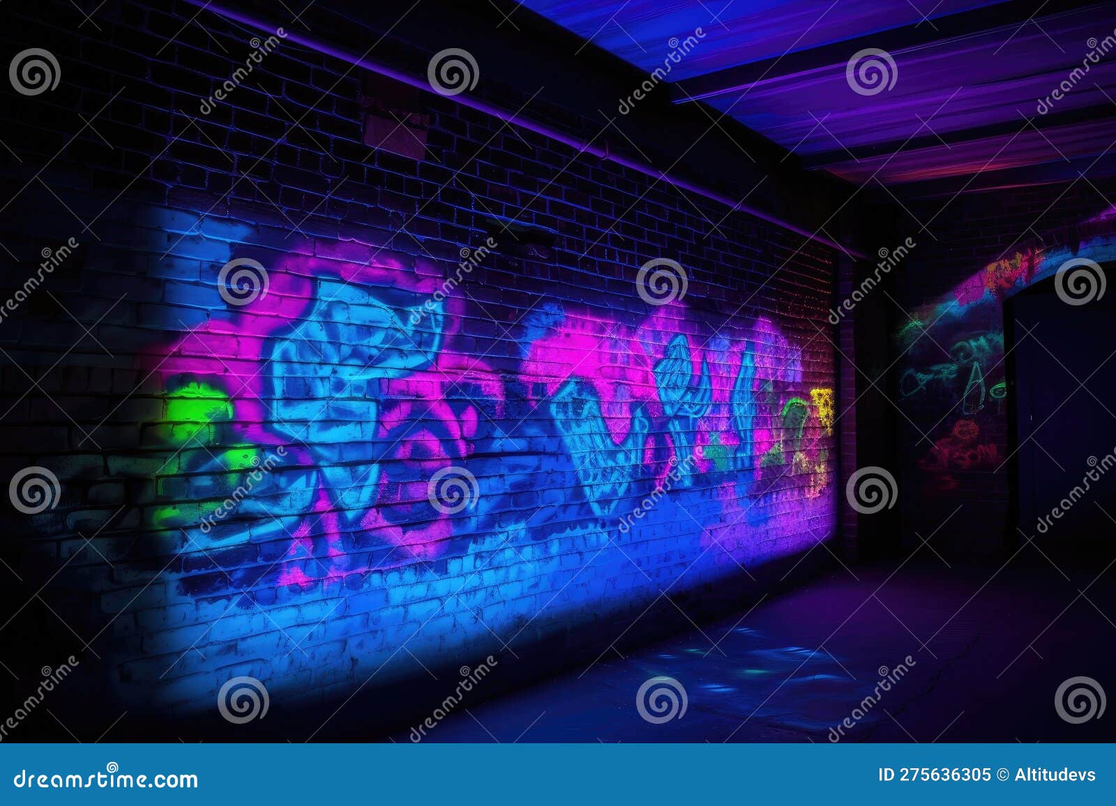 Blacklight and Uv-reactive Graffiti on Brick Wall Stock Illustration ...