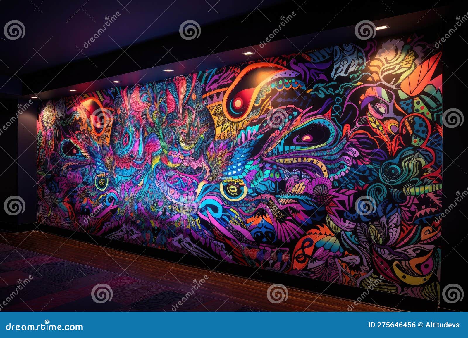 Blacklight and Uv-reactive Mural with Abstract Shapes and Colors Stock ...