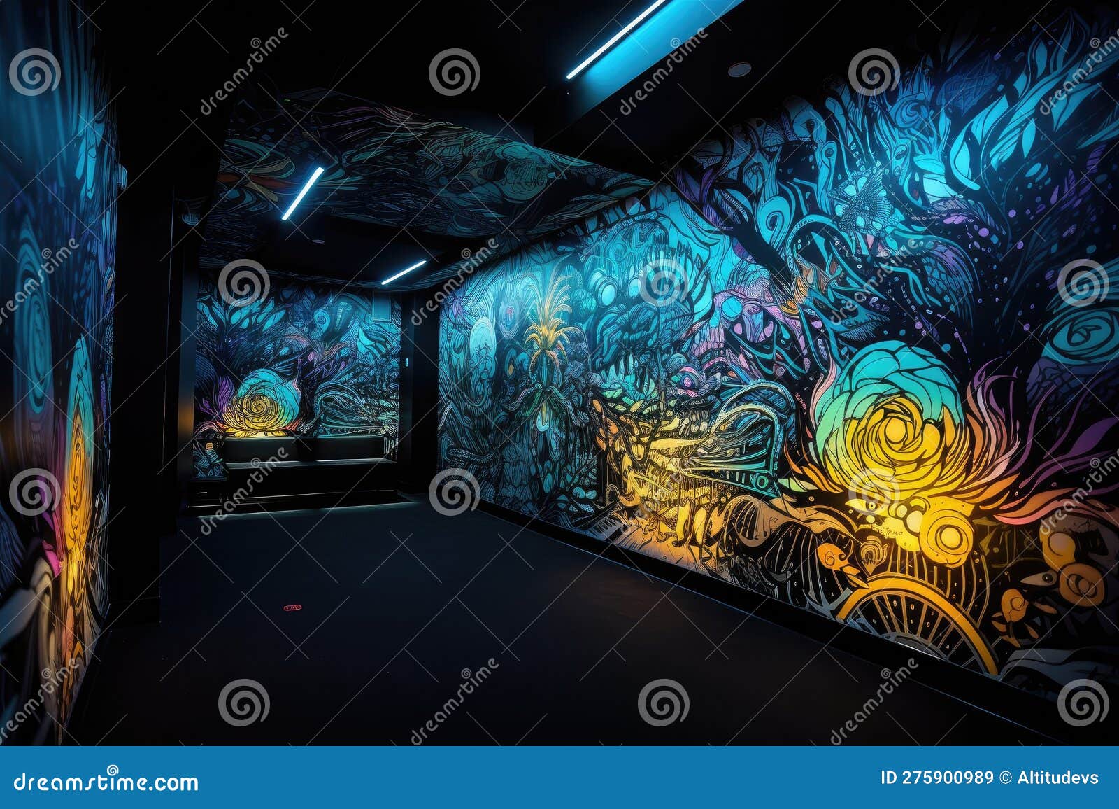 Blacklight and Uv-reactive Mural with Abstract Shapes and Colors Stock ...