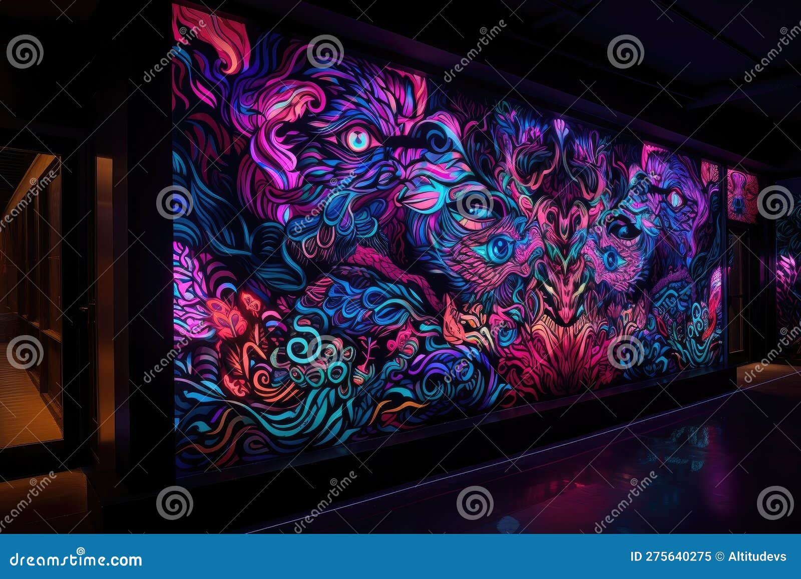 Blacklight And Uv-reactive Graffiti On Brick Walls Royalty-Free Stock ...