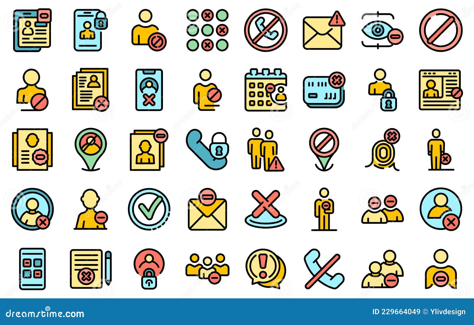 Blacklist Icons Set Line Color Vector Stock Illustration - Illustration ...