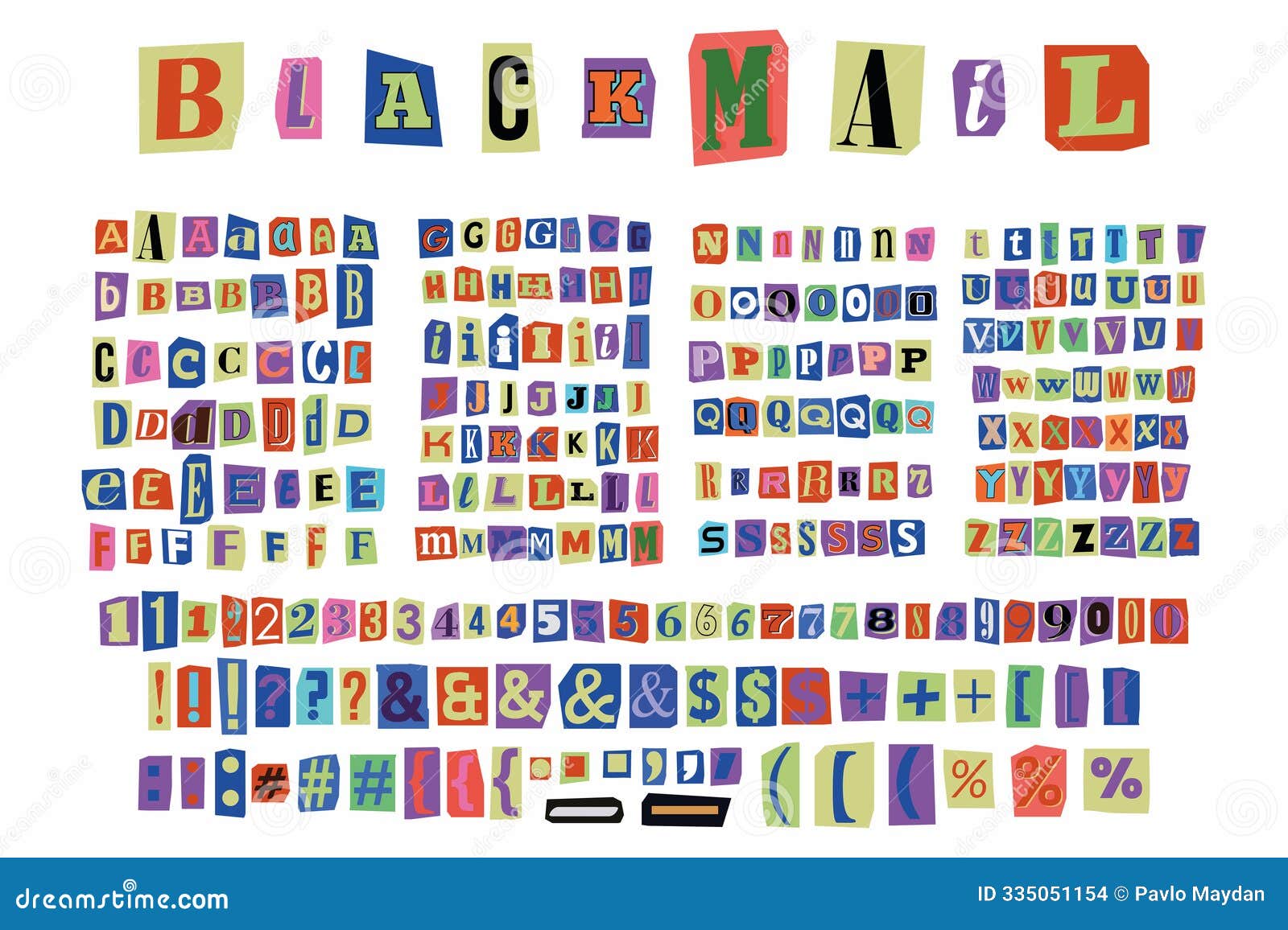 Blackmail Ransom Anonymous Notes Font Alphabet Stock Vector ...