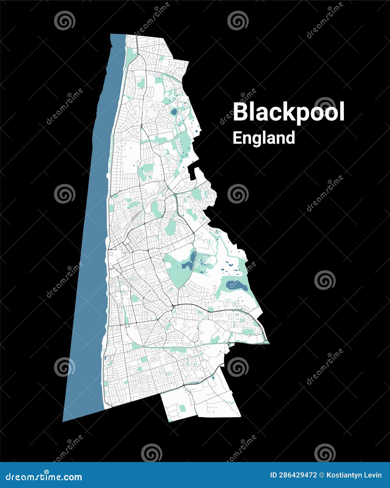 Blackpool City Map, Administrative Area Stock Vector - Illustration of ...