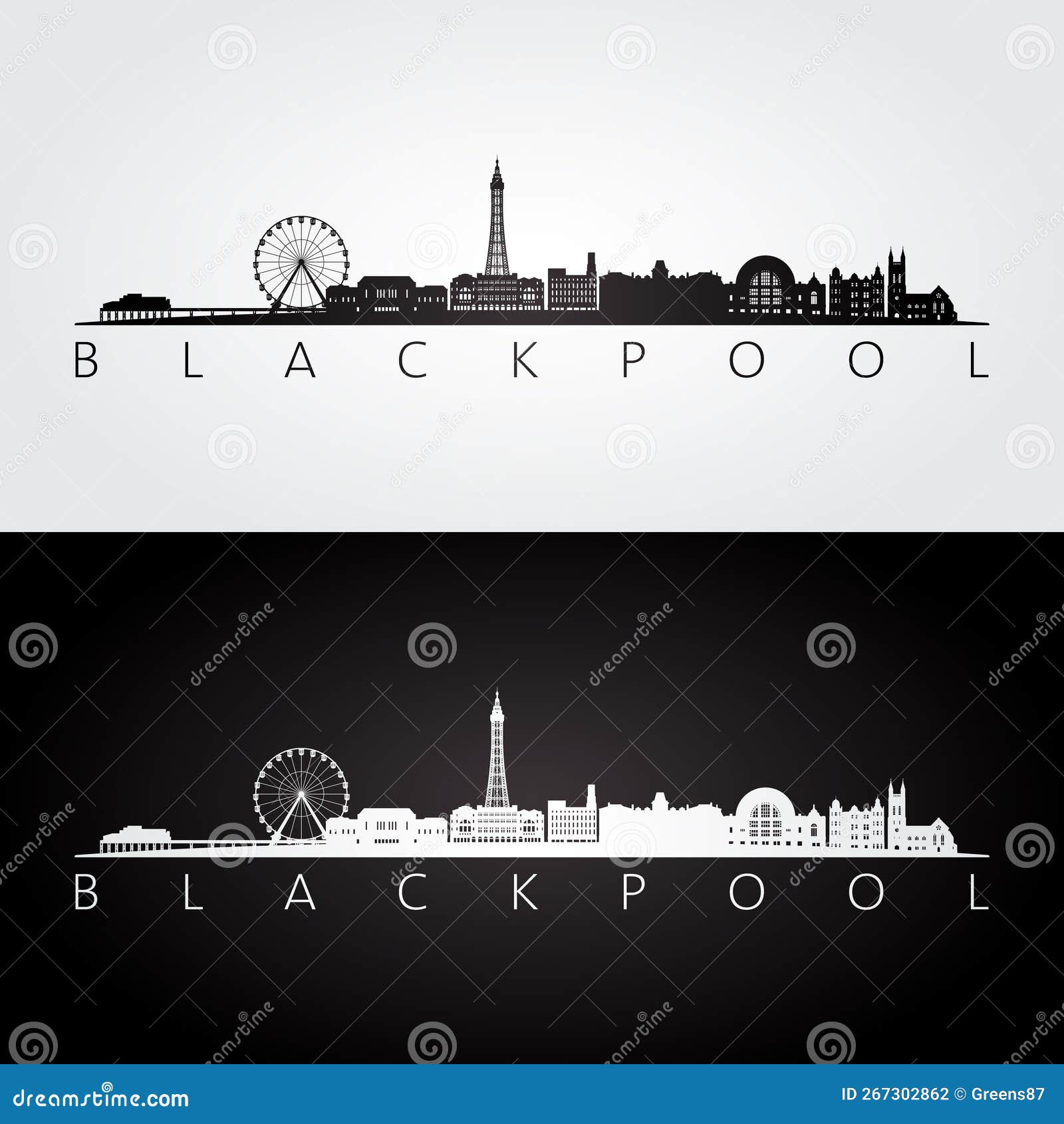 Blackpool Skyline and Landmarks Silhouette Stock Vector - Illustration ...