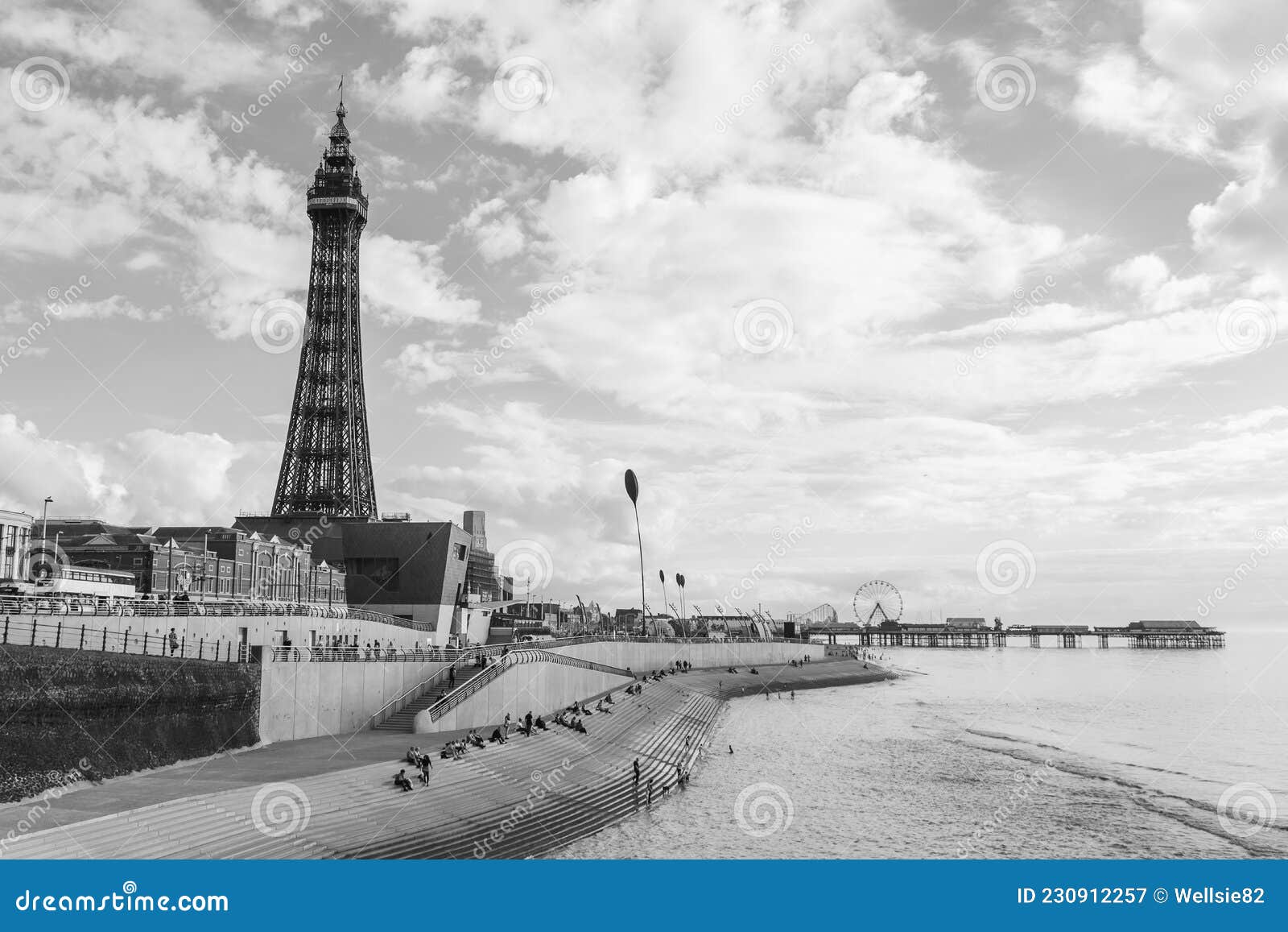 Blackpool Tower and the Central Pier in Monochrome Editorial ...
