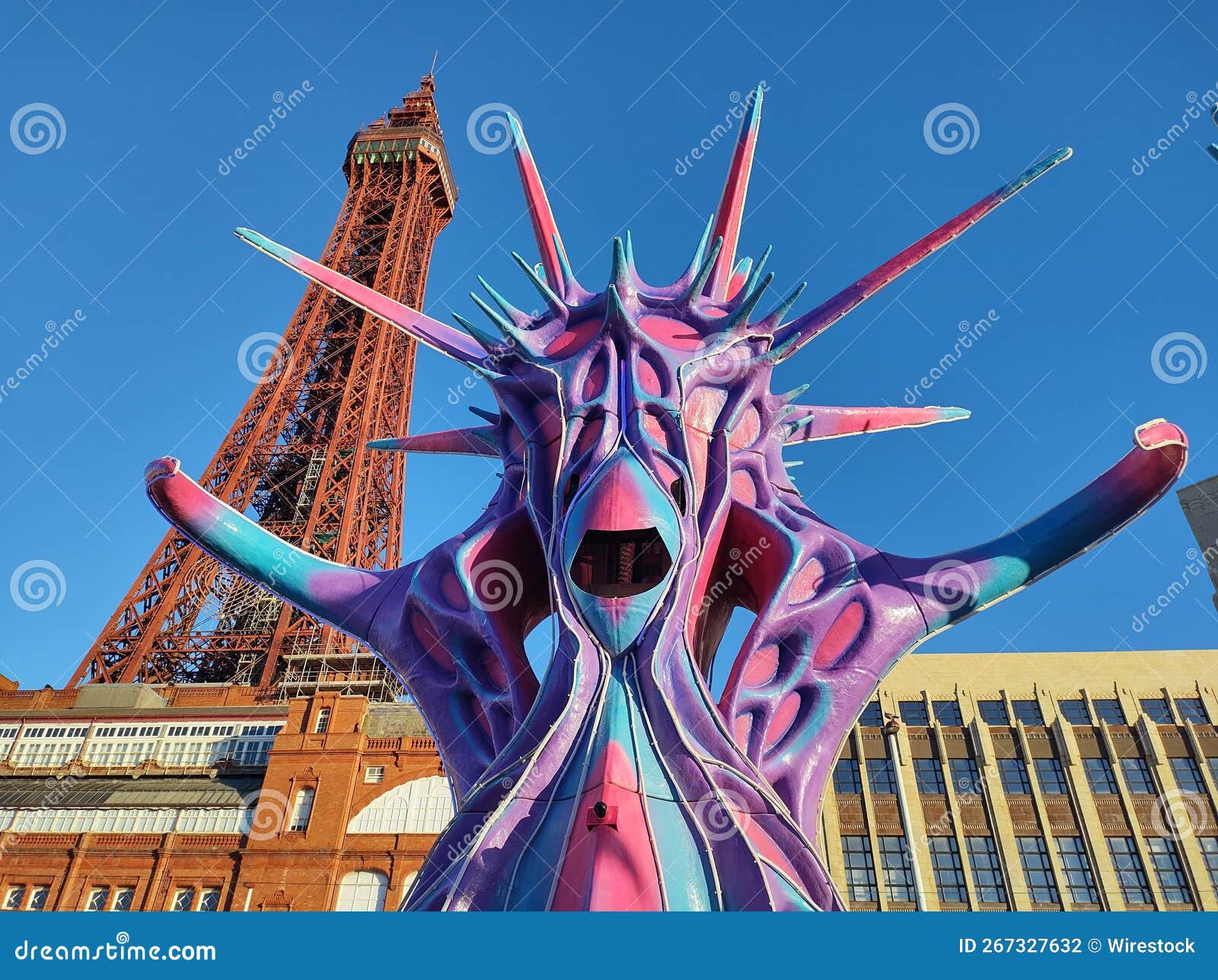 Blackpool Tower Pink Monster Spiky Under Blue Sky in Blackpool, England ...