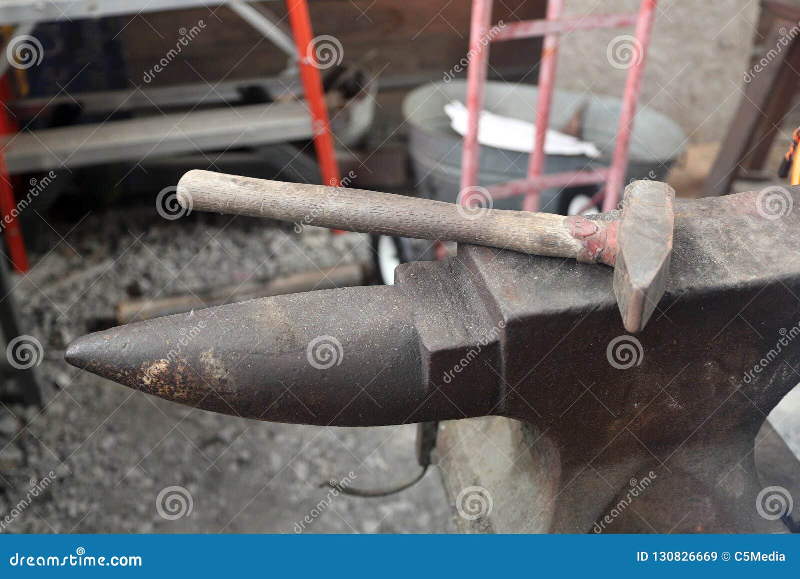 Blacksmith Anvil and Hammer in Workshop Stock Image - Image of handmade ...
