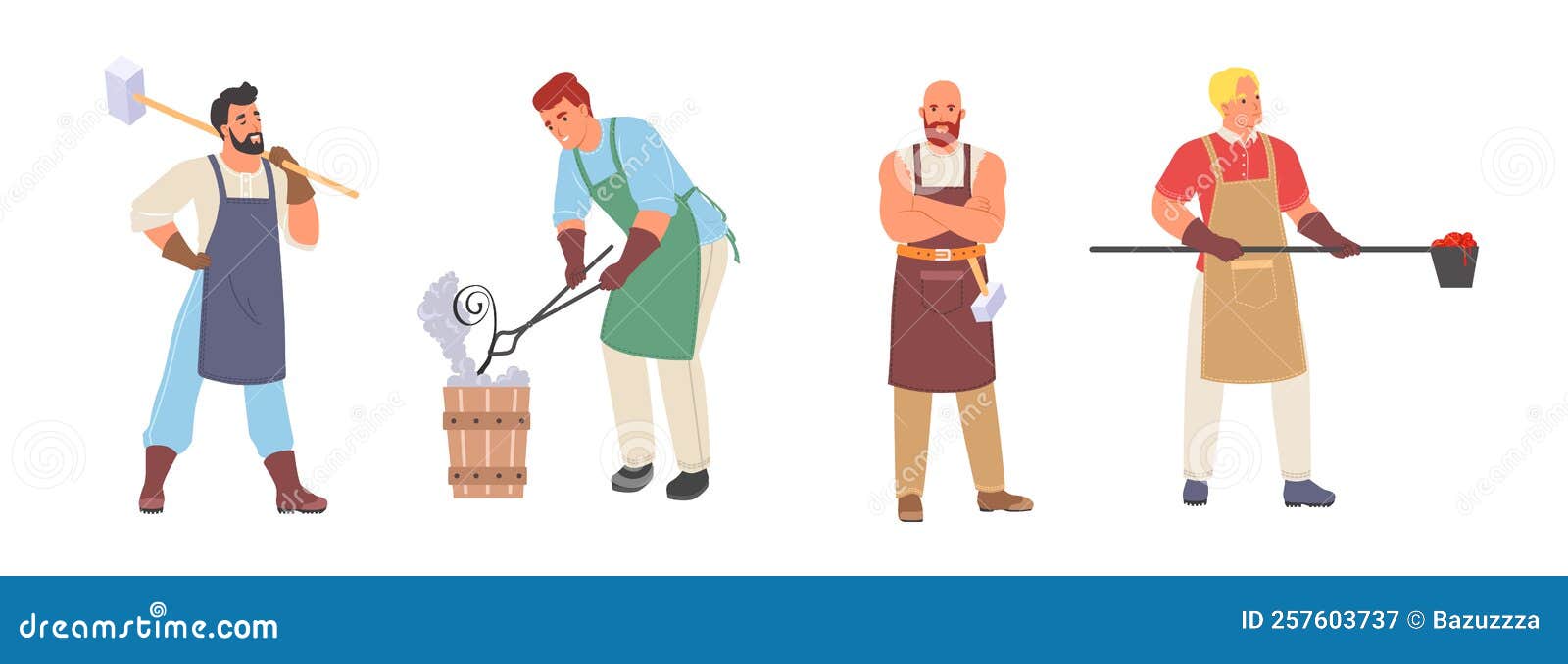 Blacksmith Character at Medieval Forge Vector Set Stock Vector ...